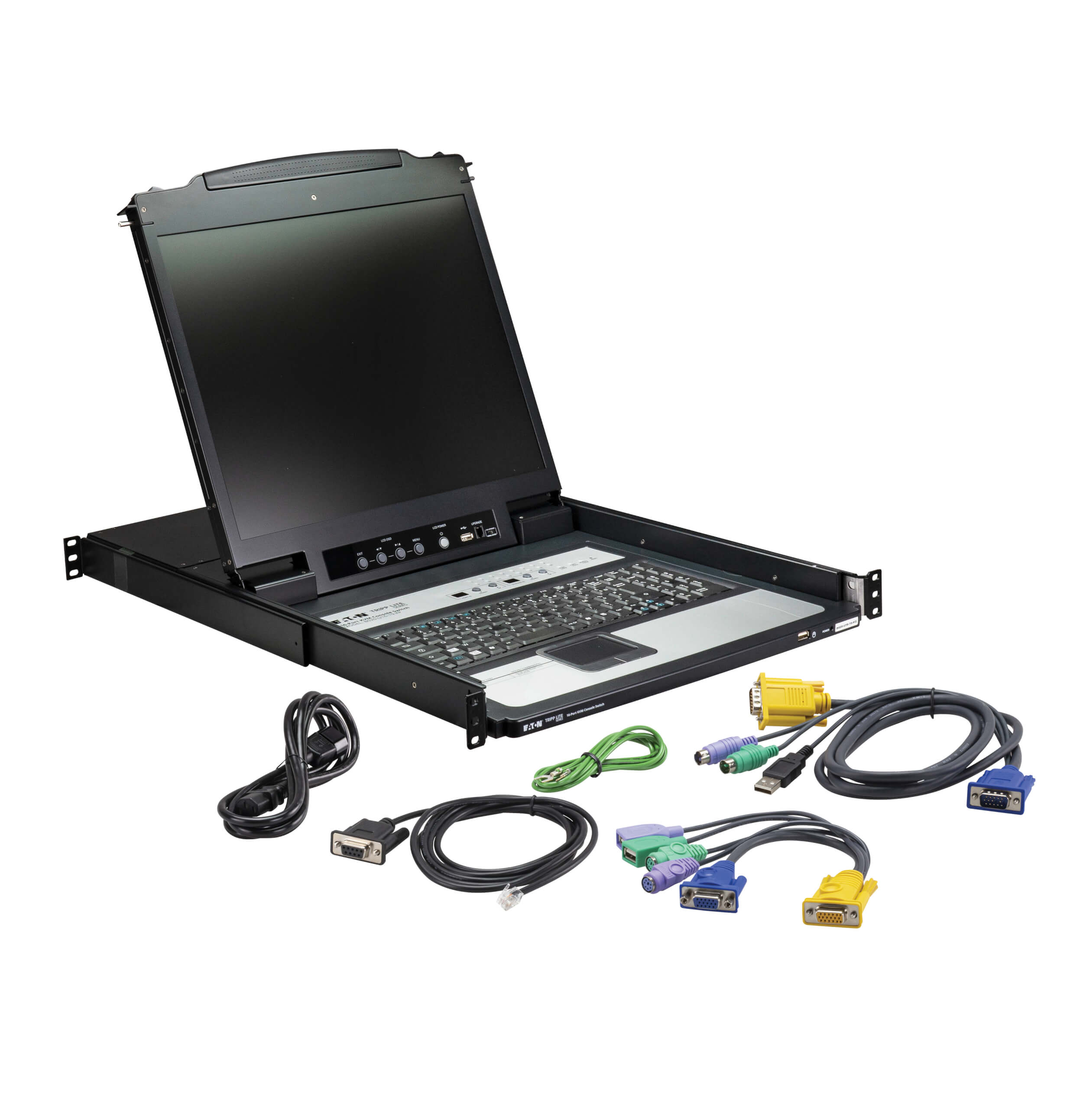 16-Port Console KVM Switch, German Keyboard, LCD, 8 PS2 USB Cables, 1U ...