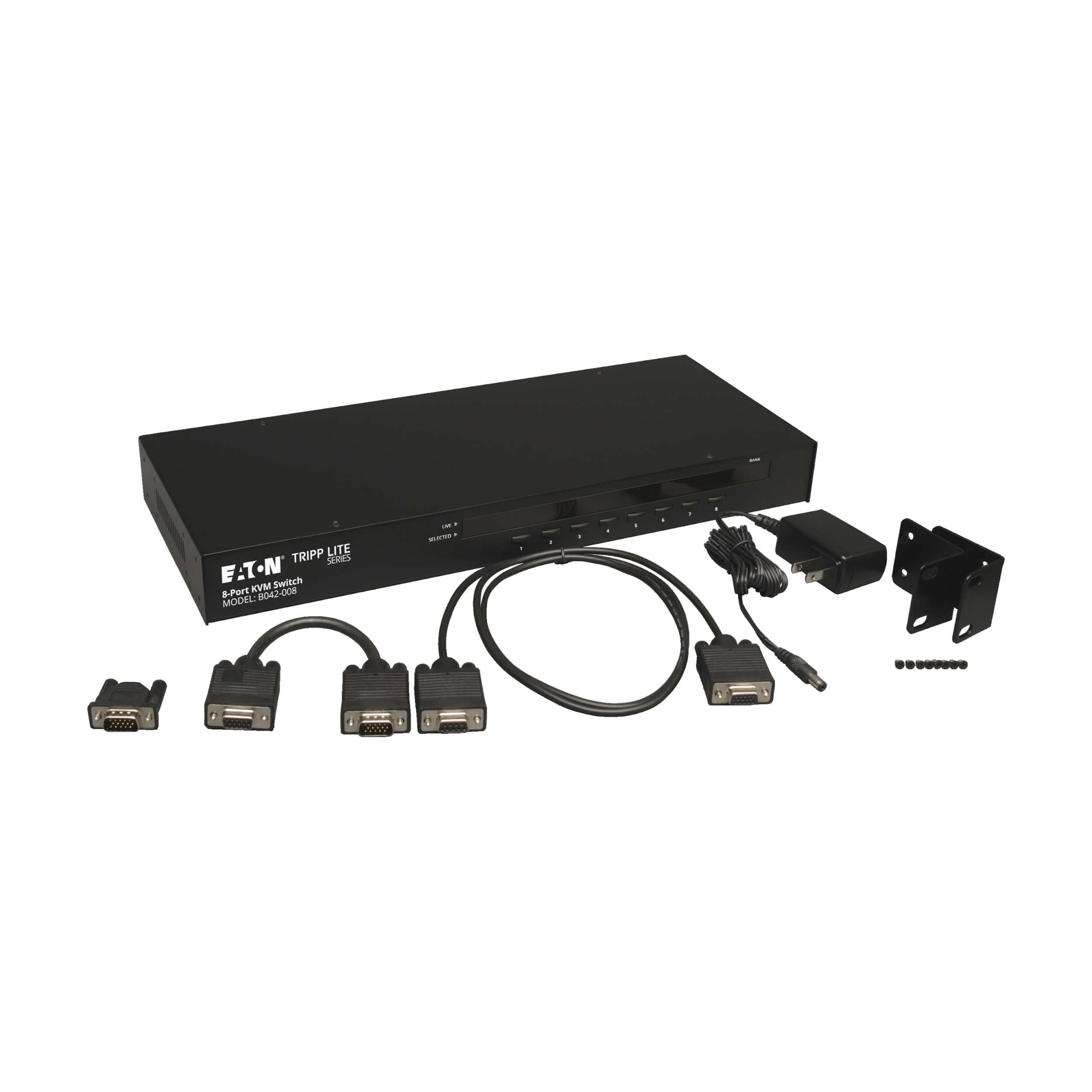8-Port 1U Rack-Mount USB/PS2 KVM Switch, On-Screen Display | Eaton