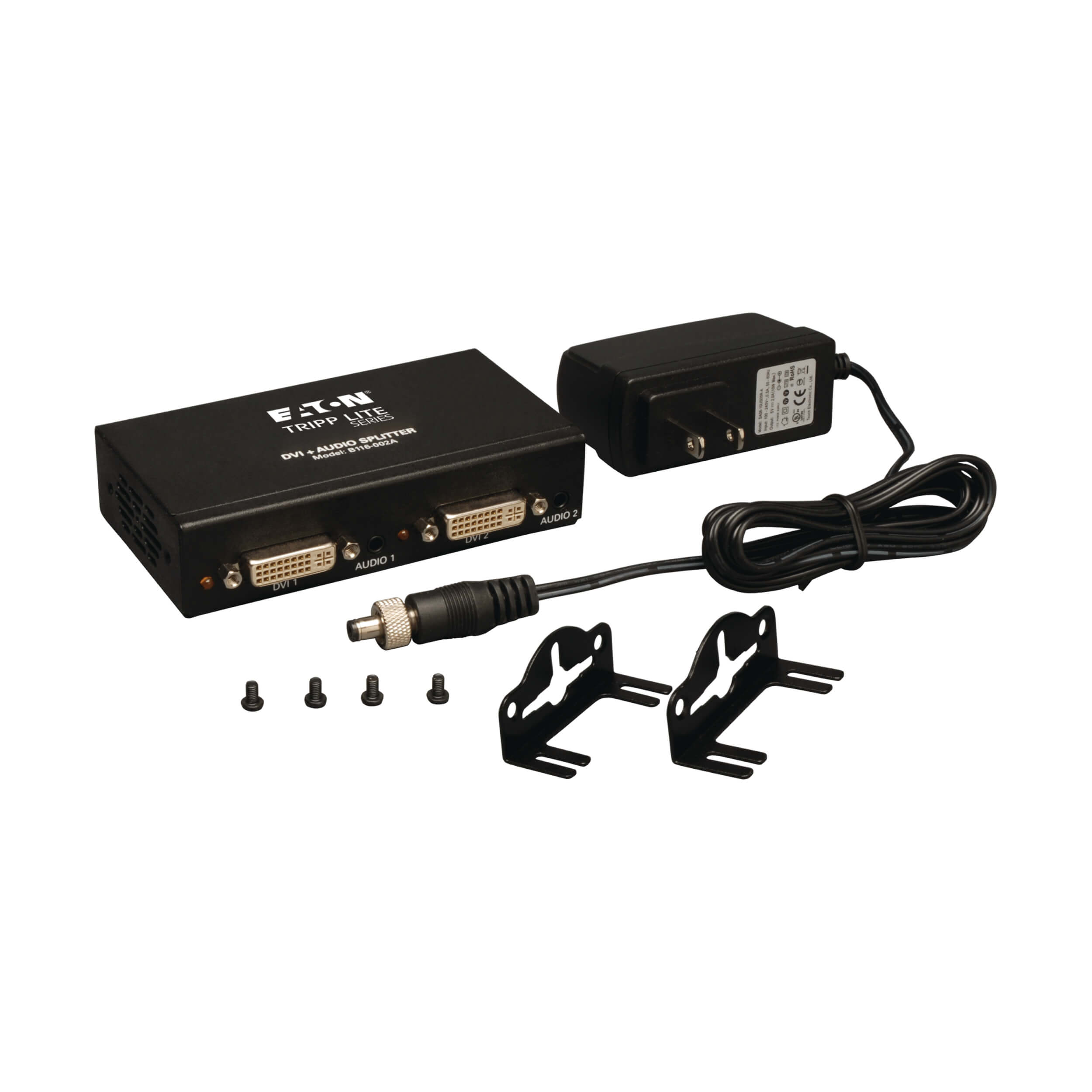 2-Port DVI Splitter, Audio & Signal Booster, 60Hz, 1080p, DVI F 2xF | Eaton