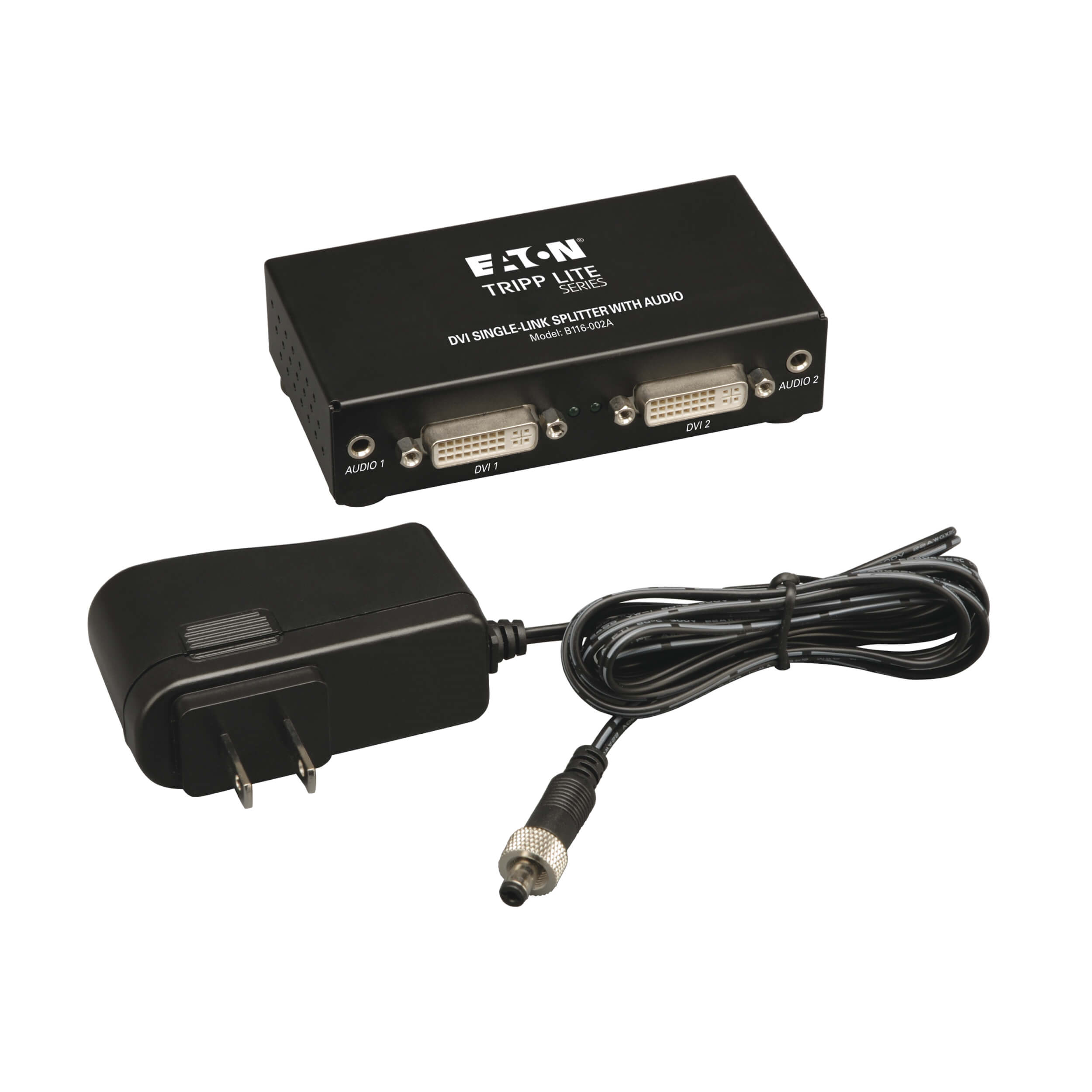 2-Port DVI Splitter, Audio & Signal Booster, 60Hz, 1080p, DVI F 2xF | Eaton