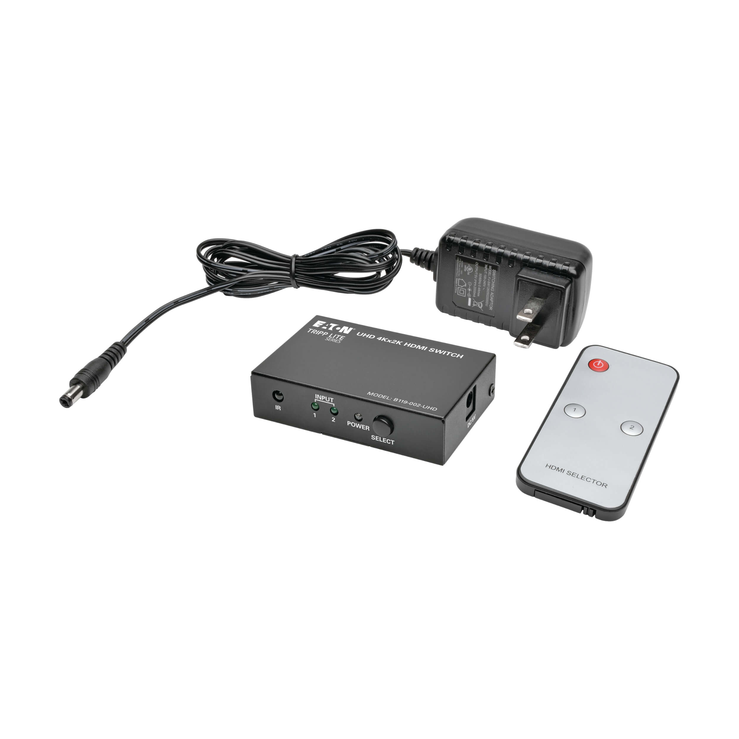 2-Port HDMI Switch, Remote Control, 4K, 60 Hz, HDR, 3D, HDCP | Eaton