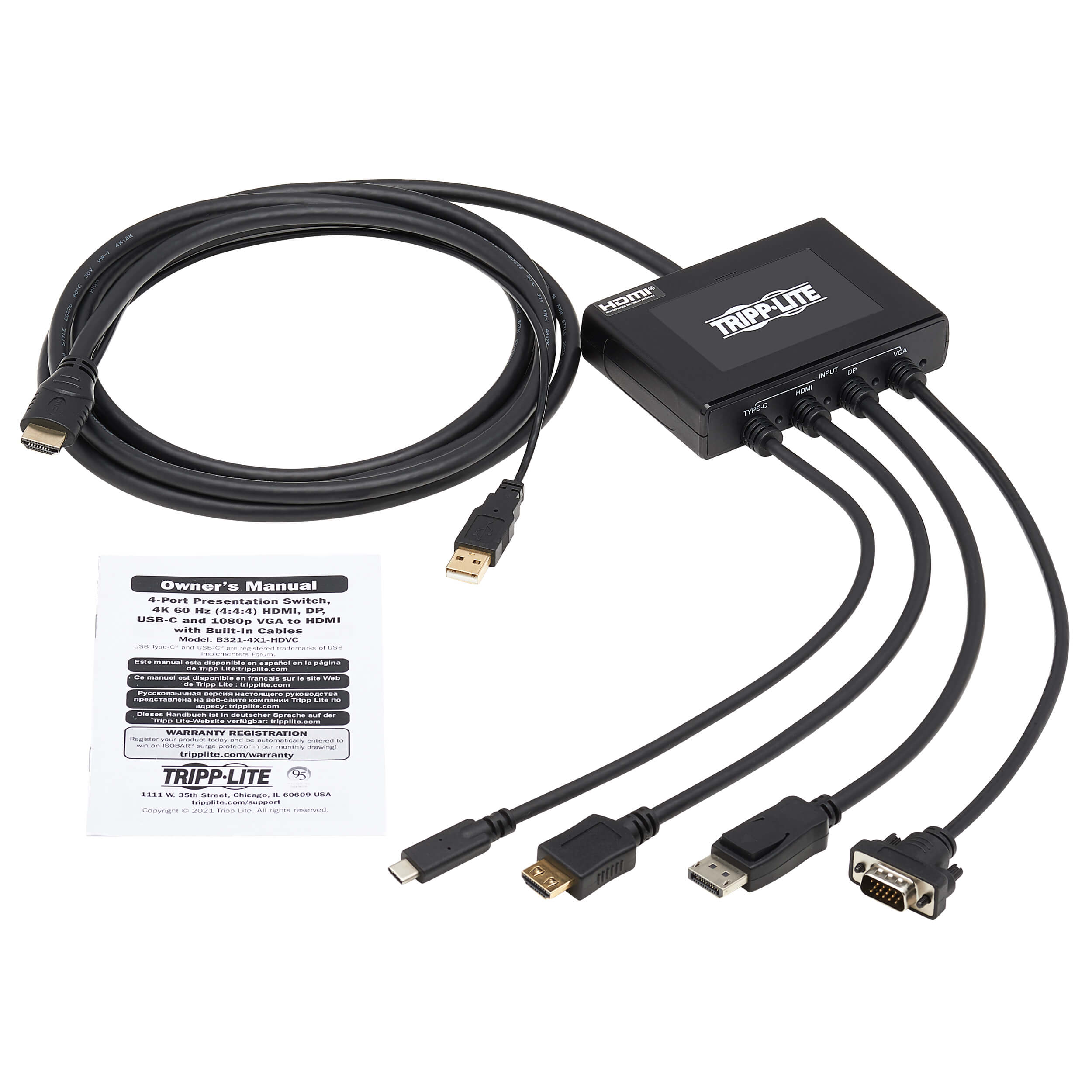 Presentation Switcher, 4x Video Inputs to HDMI 4K/60 Display | Eaton