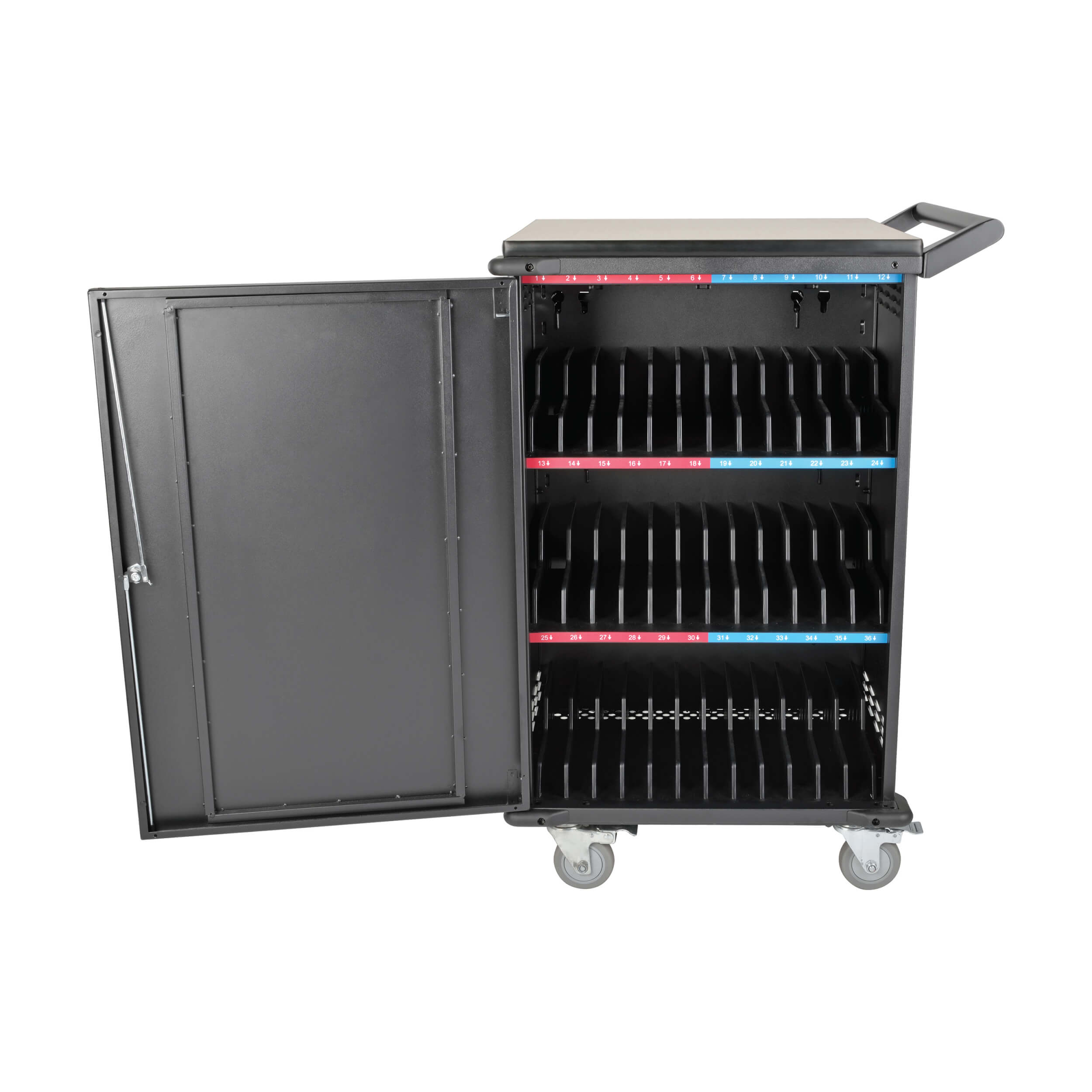 Multi-Device Charging Cart, 36 Slots, Chromebooks, Laptops 120V, Black ...