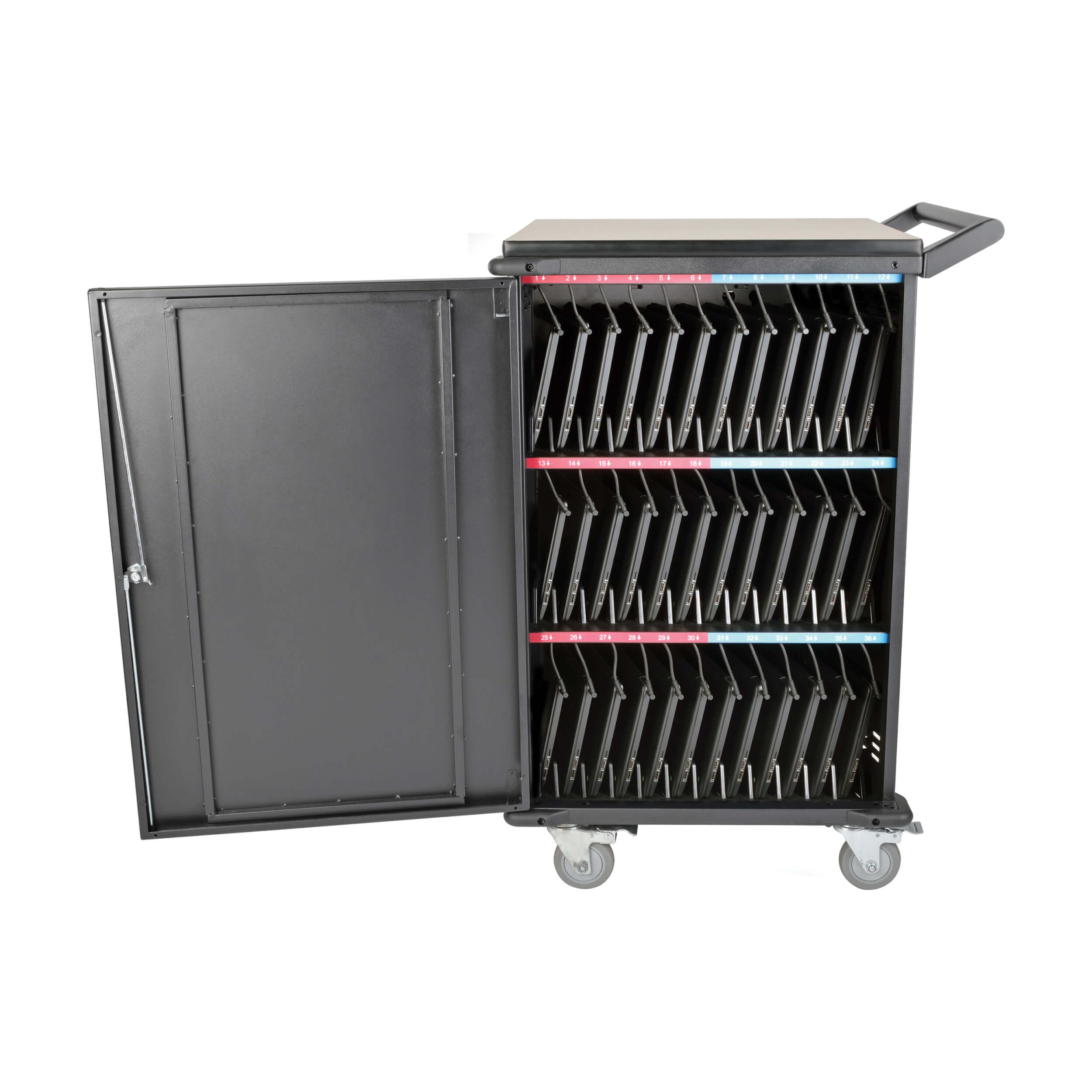 Multi-Device Charging Cart, 36 Slots, Chromebooks, Laptops 120V, Black ...
