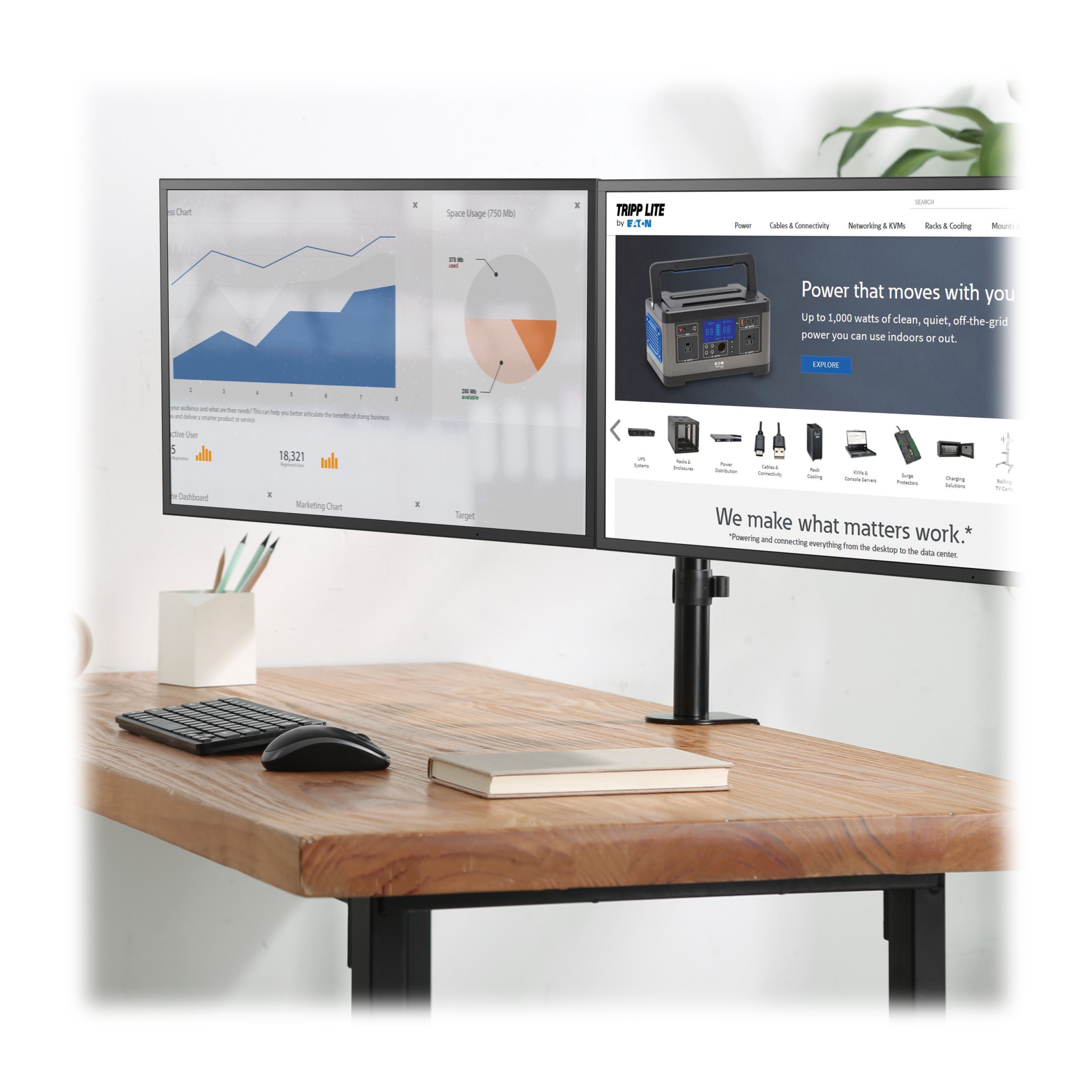 2 Monitor Flex-Arm Desktop Mount for 13-27 Inch Displays | Eaton