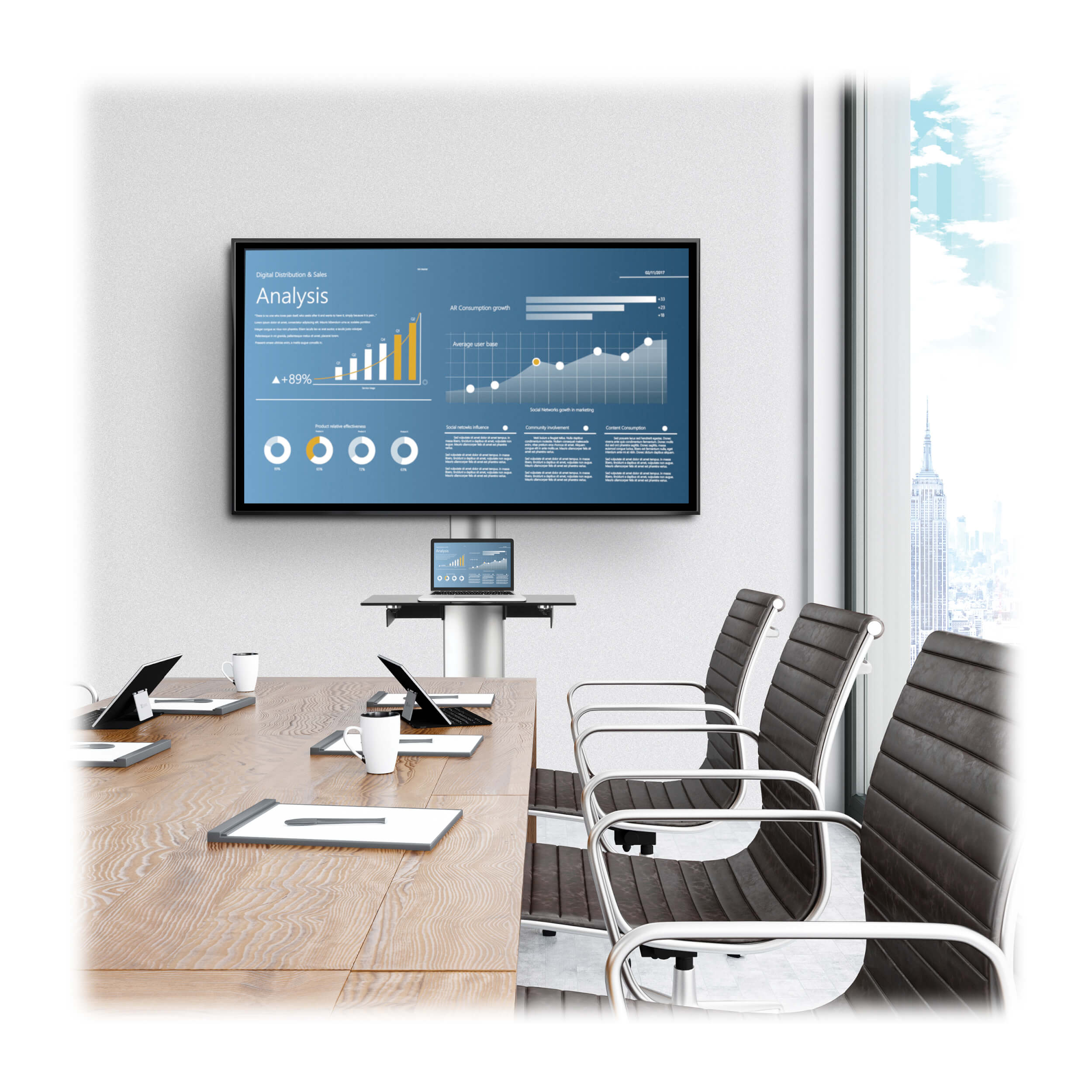 Premier Rolling TV Monitor Cart 32-in to 55-in with glass shelves | Eaton