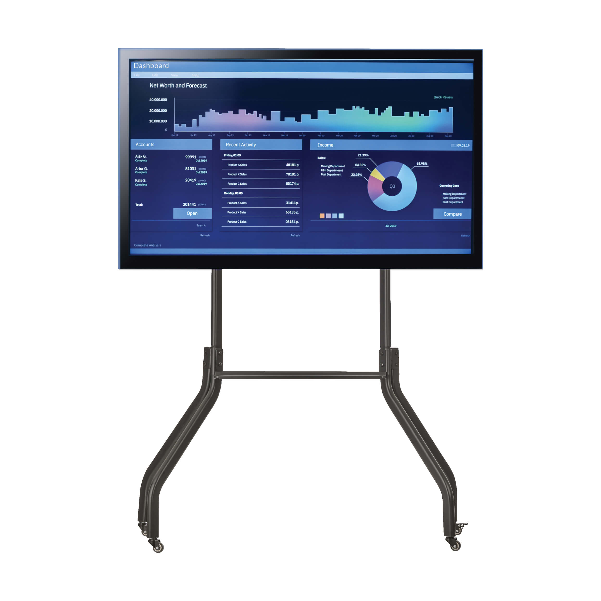 Extra-Sturdy TV Monitor Cart 42-65 Inch Screens, Casters | Eaton