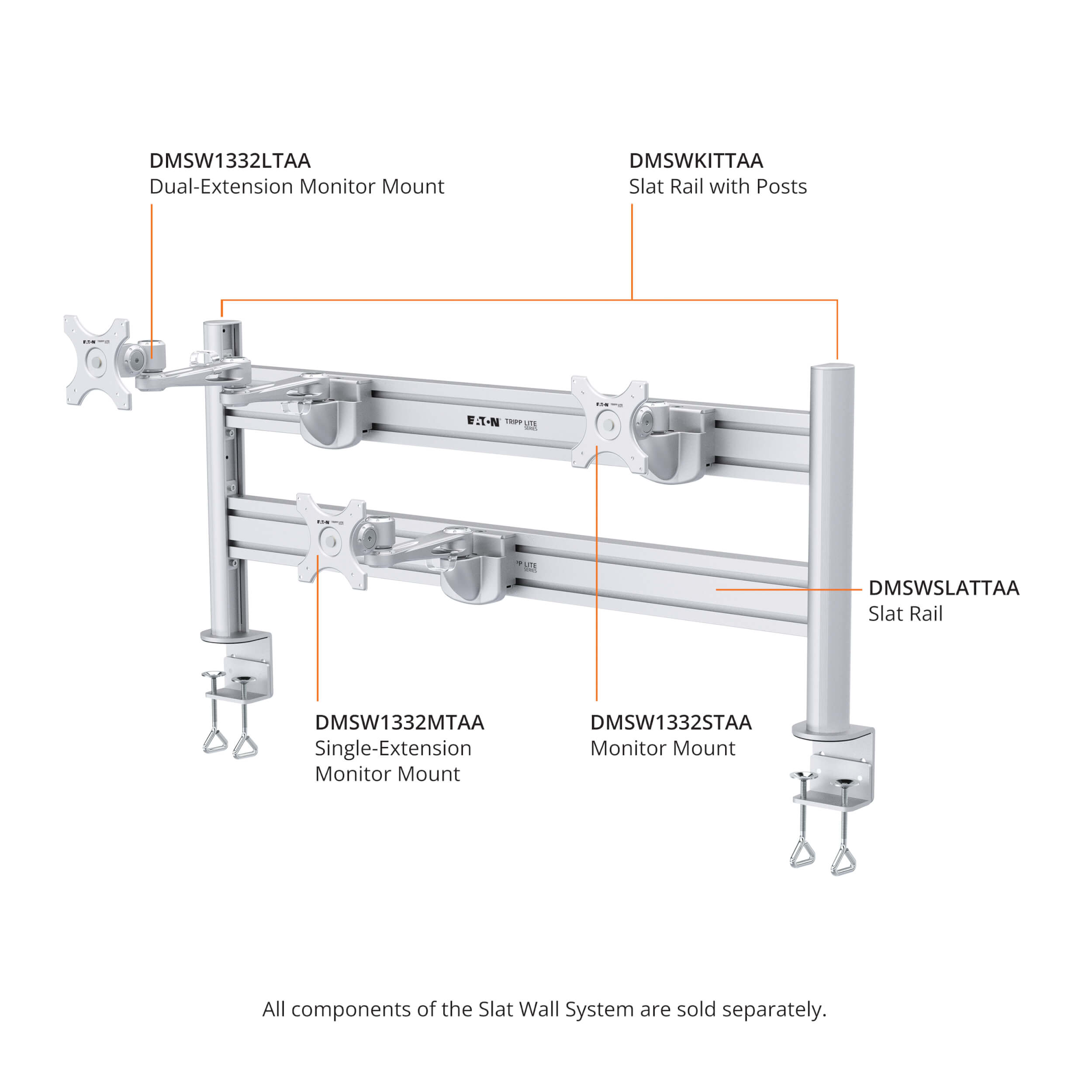 Slat Rail with Posts for Slat Wall System, 40in, TAA | Eaton