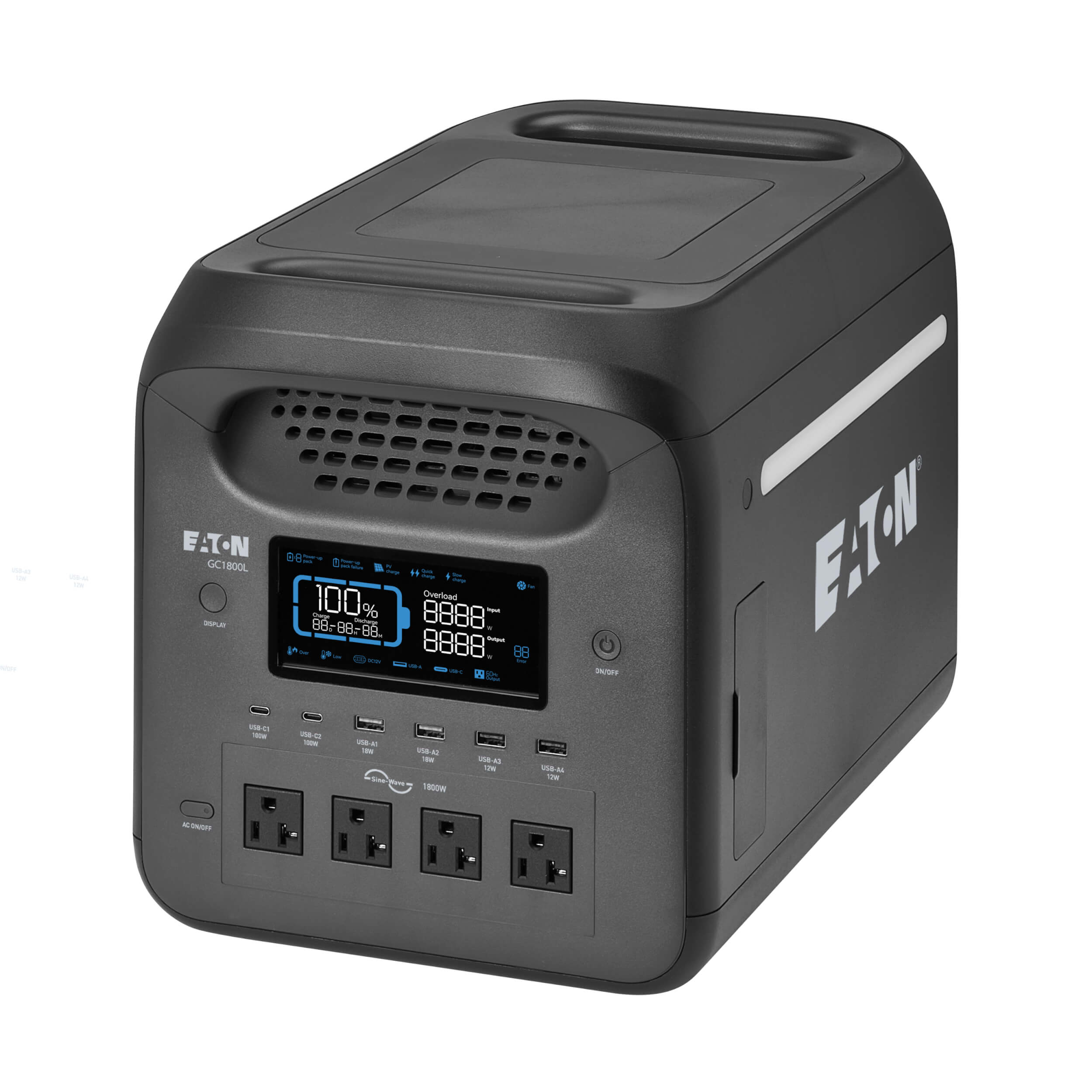 Portable Power Station, 1800W, Lithium-ion, AC, DC Outlets, USB ...