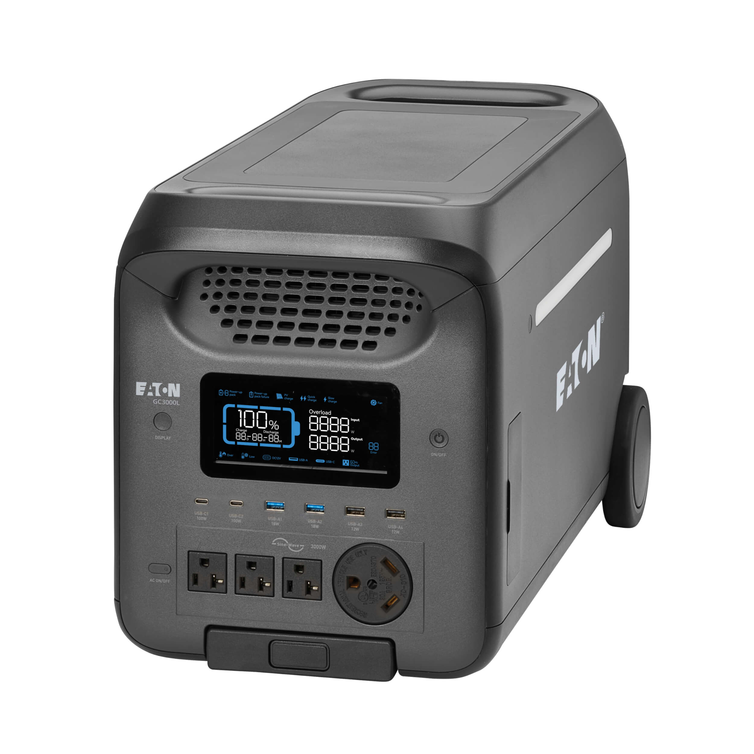 Portable Power Station, 3000W, Lithium-ion, AC, DC Outlets, USB ...