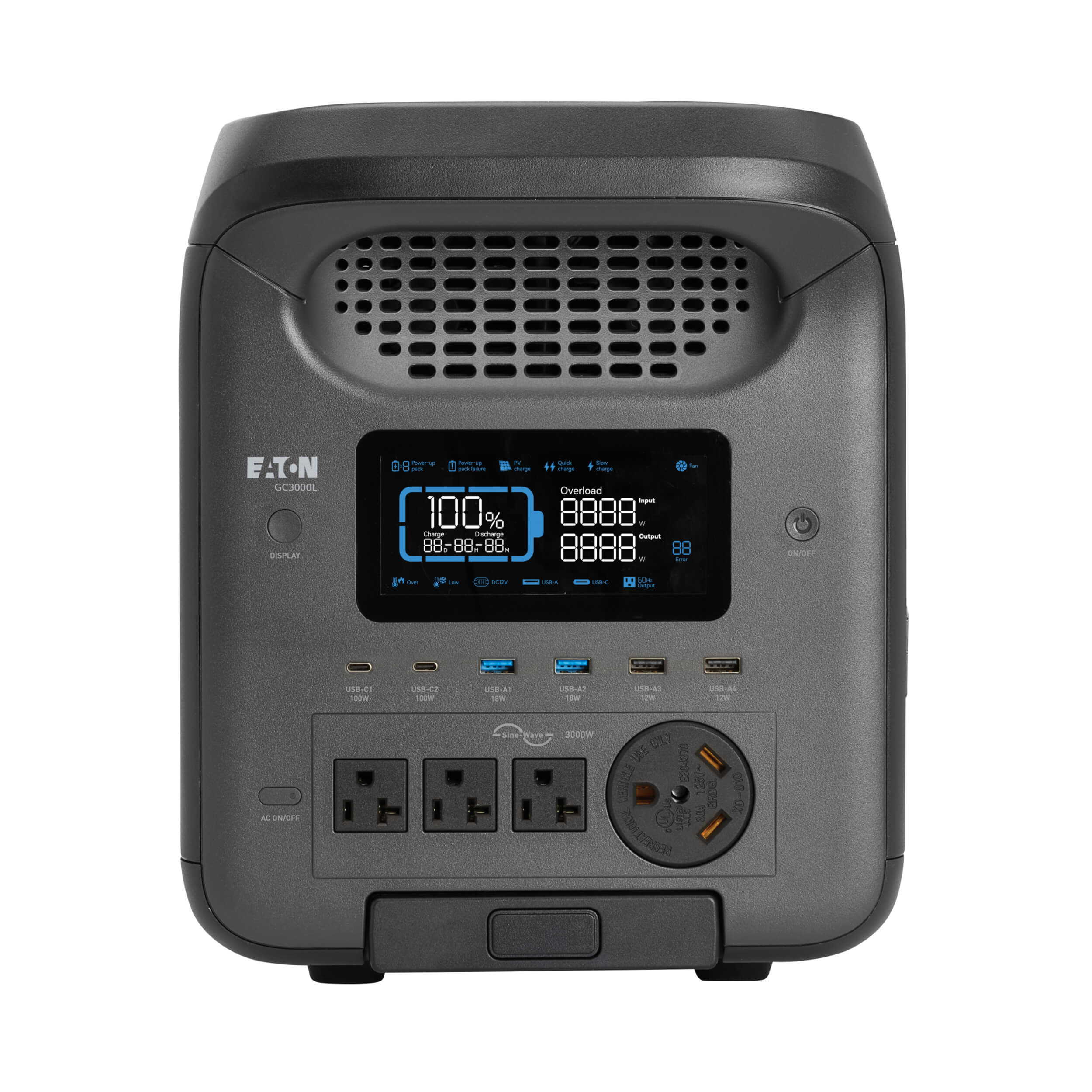 Portable Power Station, 3000W, Lithium-ion, AC, DC Outlets, USB ...