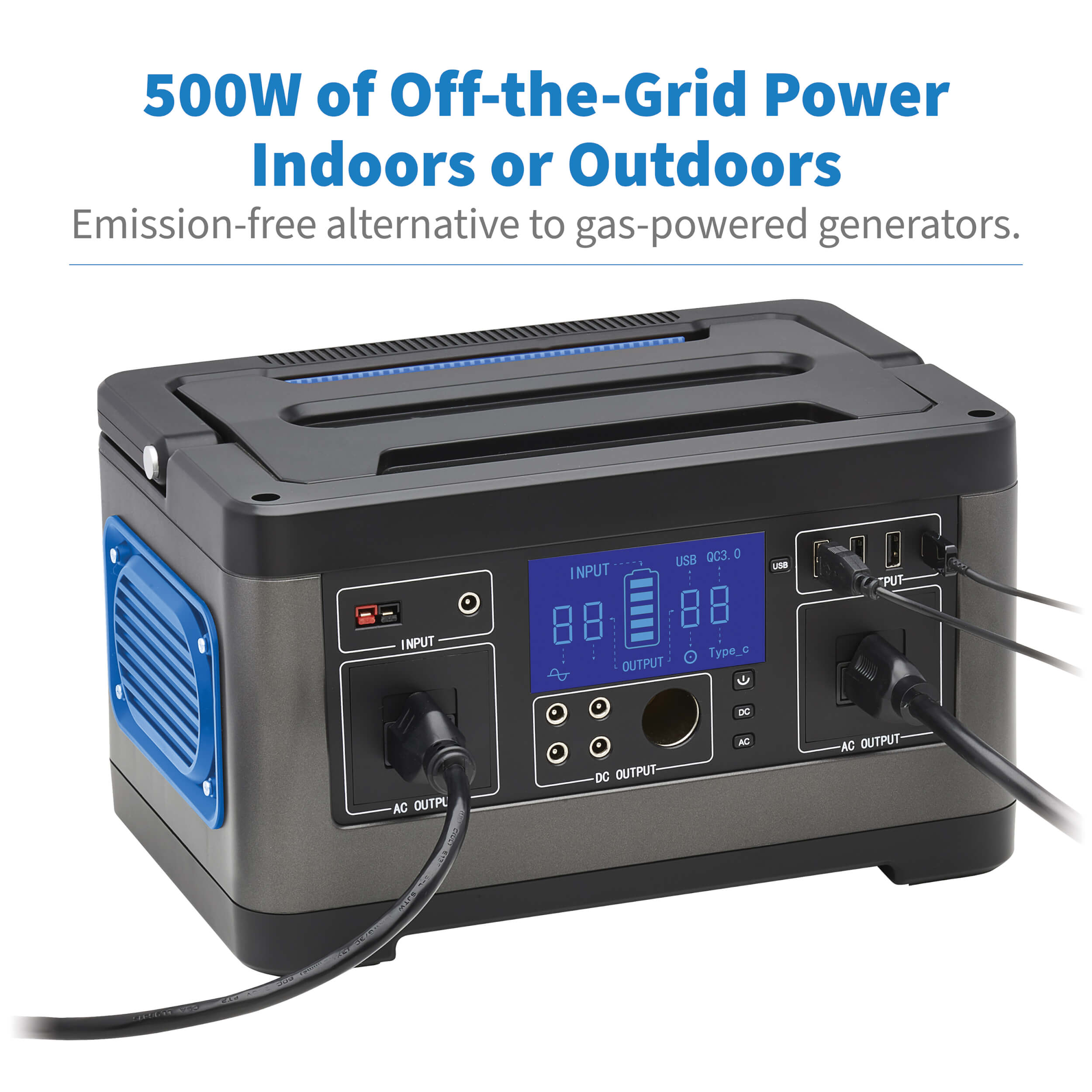 Portable Power Station, 500W, Lithium-Ion, AC, DC Outlets, USB Charging ...