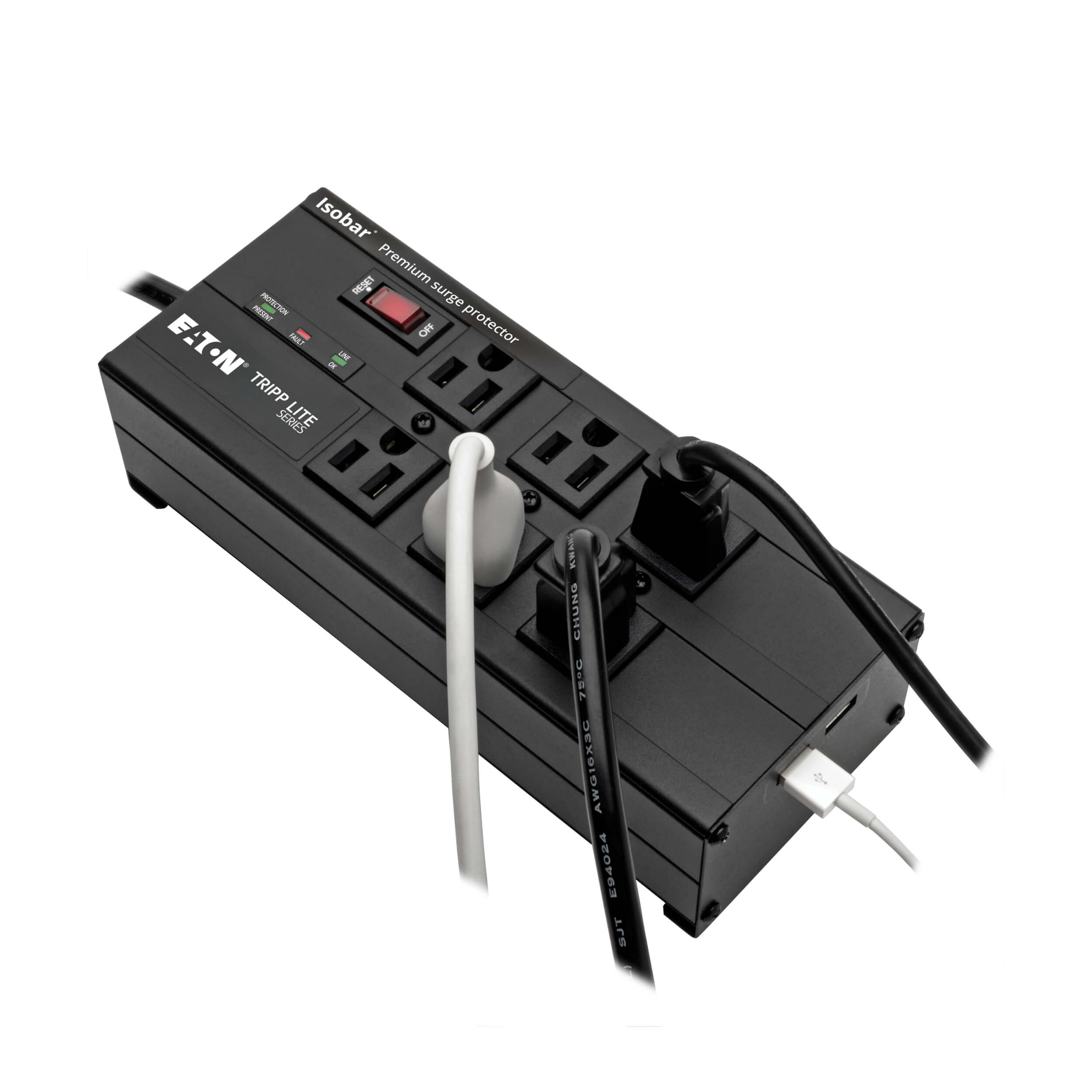 Isobar Surge Protector, 6 Outlet, 2 USB Ports, Right Angle Plug | Eaton
