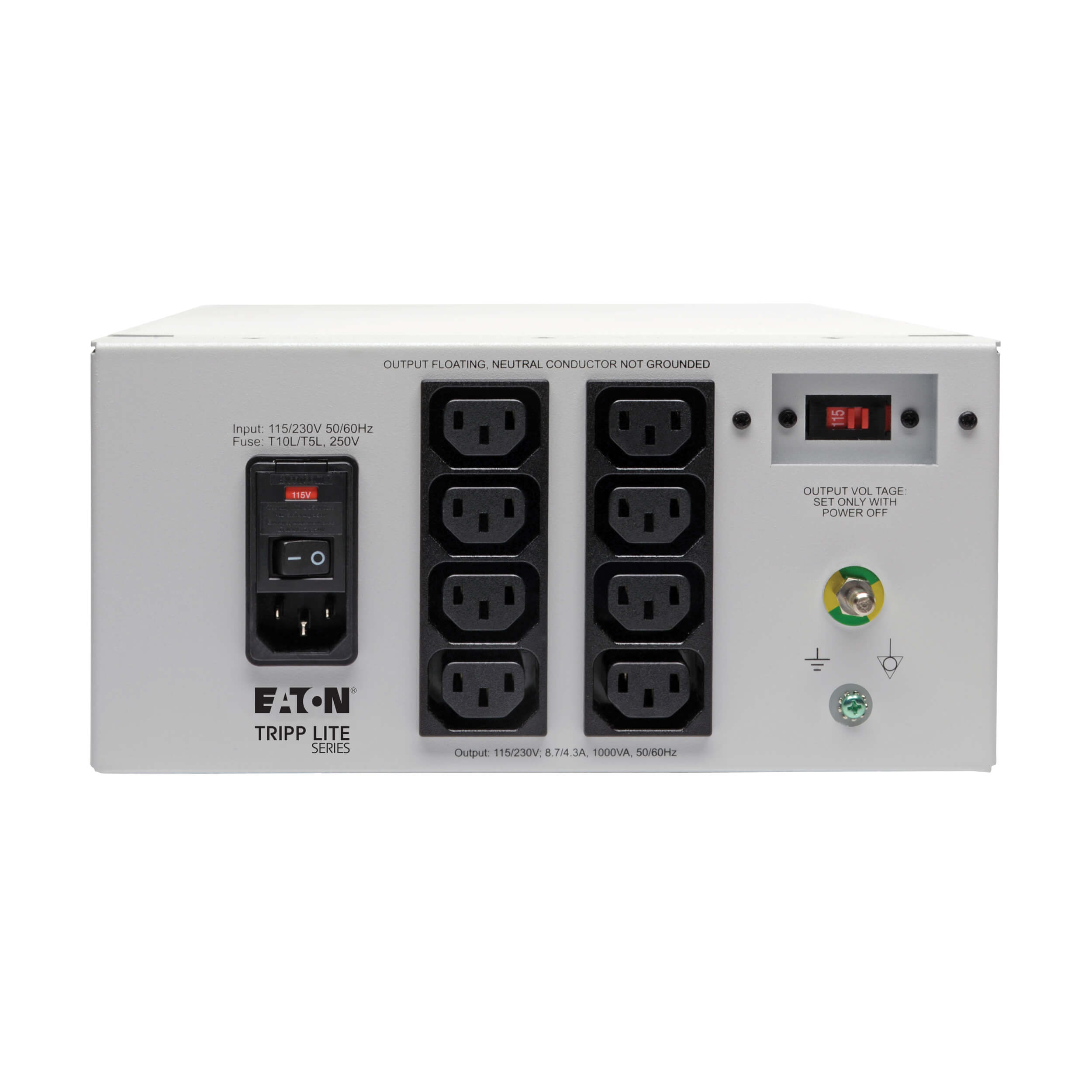 Hospital-Grade Isolation Transformer, 1000W, 8 Outlet, C14/C13 | Eaton