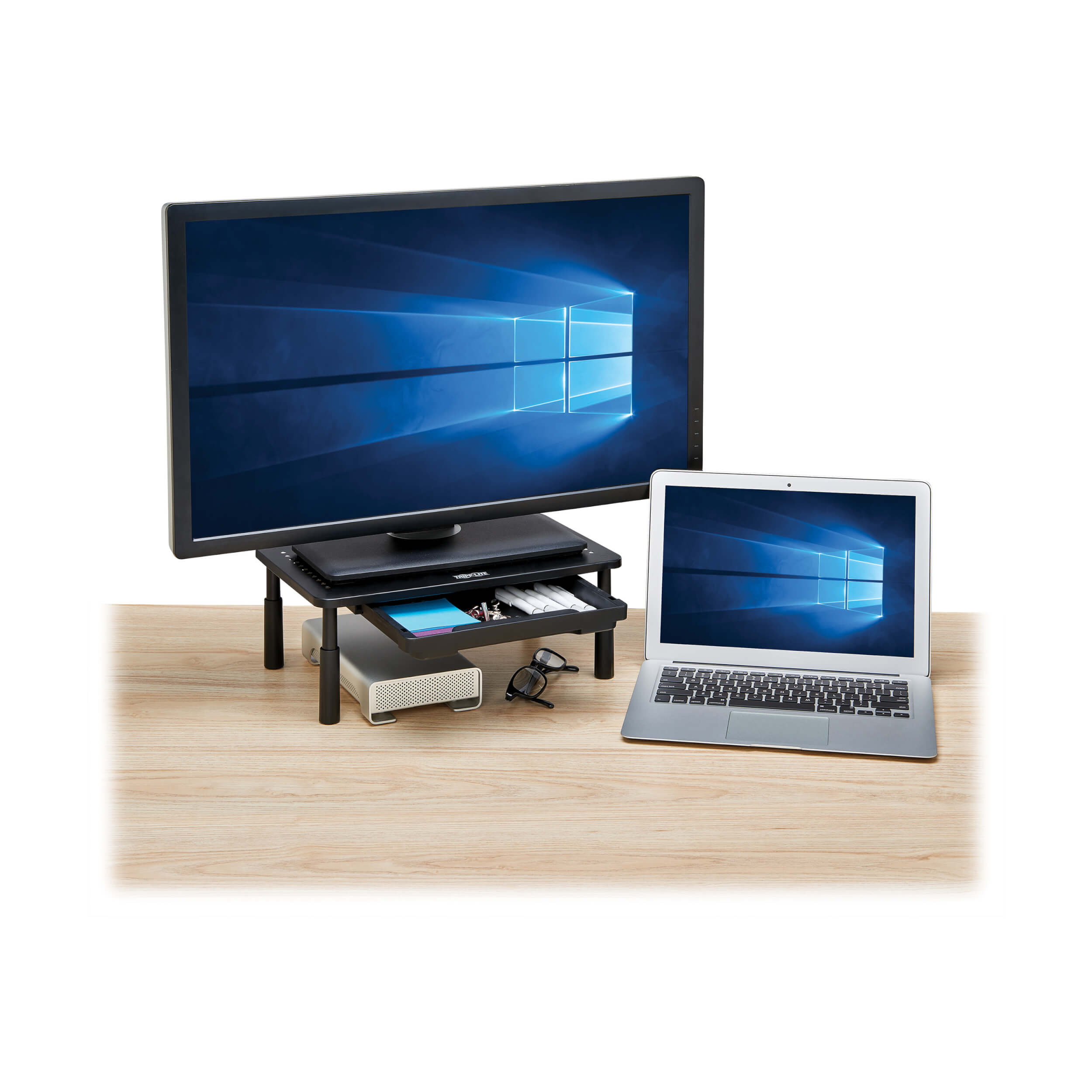 Monitor Riser for Desk, 15 x 9 in., Storage Drawer, Black | Eaton