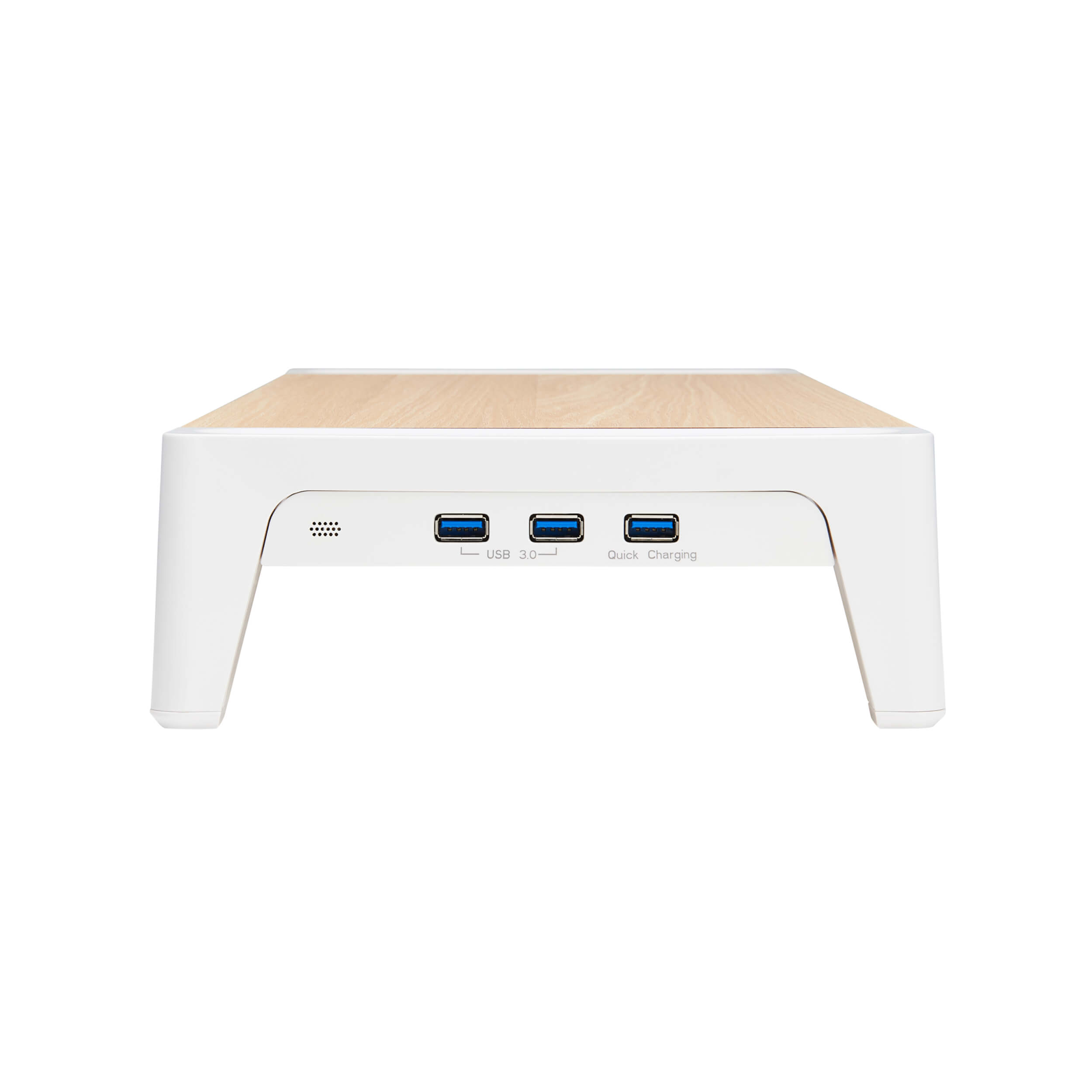 Desk Monitor Riser, Wood Surface, Quick Charge, USB-A Ports | Eaton