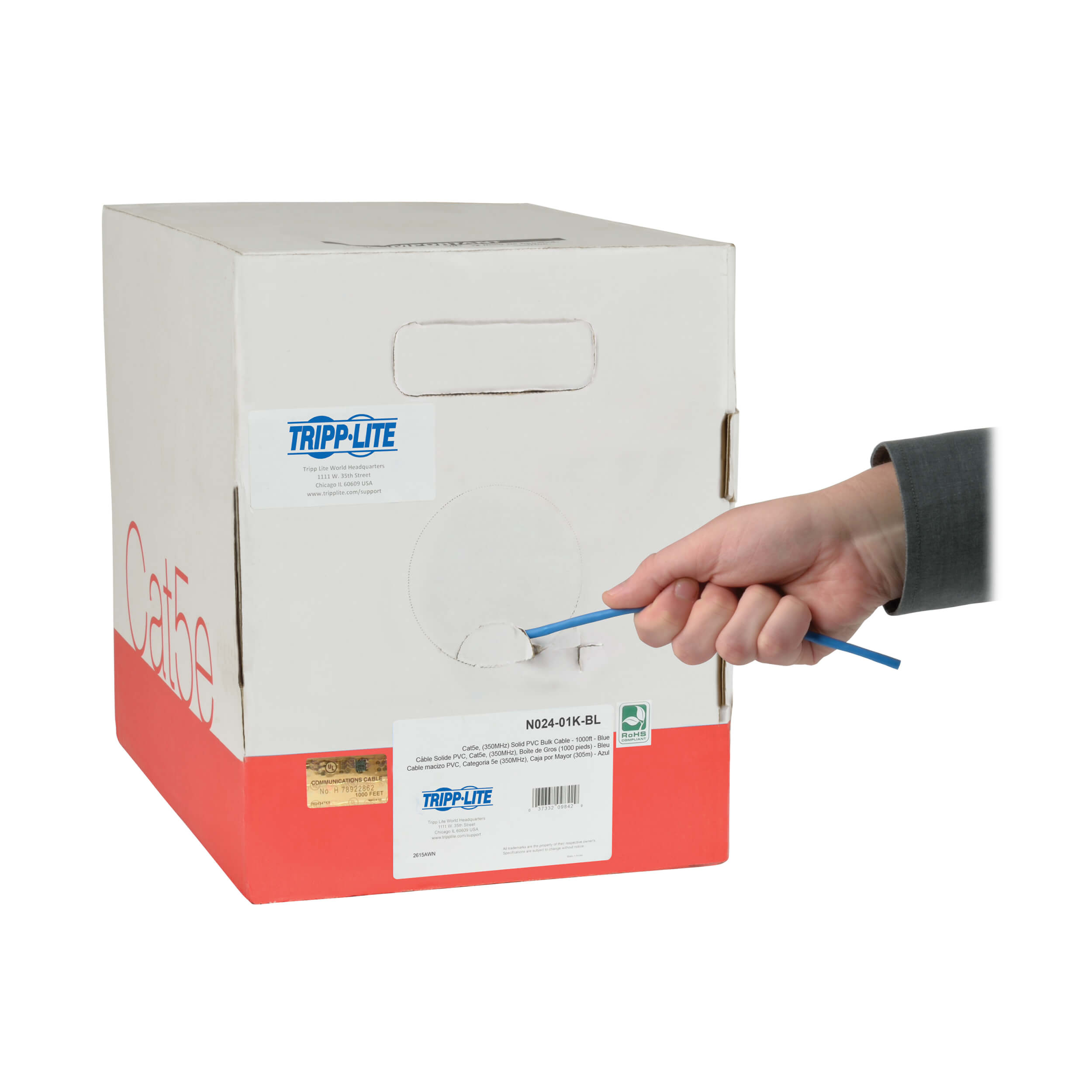 Cat5e Solid-Core Plenum PVC Bulk Ethernet Cable, Blue, 1000-ft | Eaton
