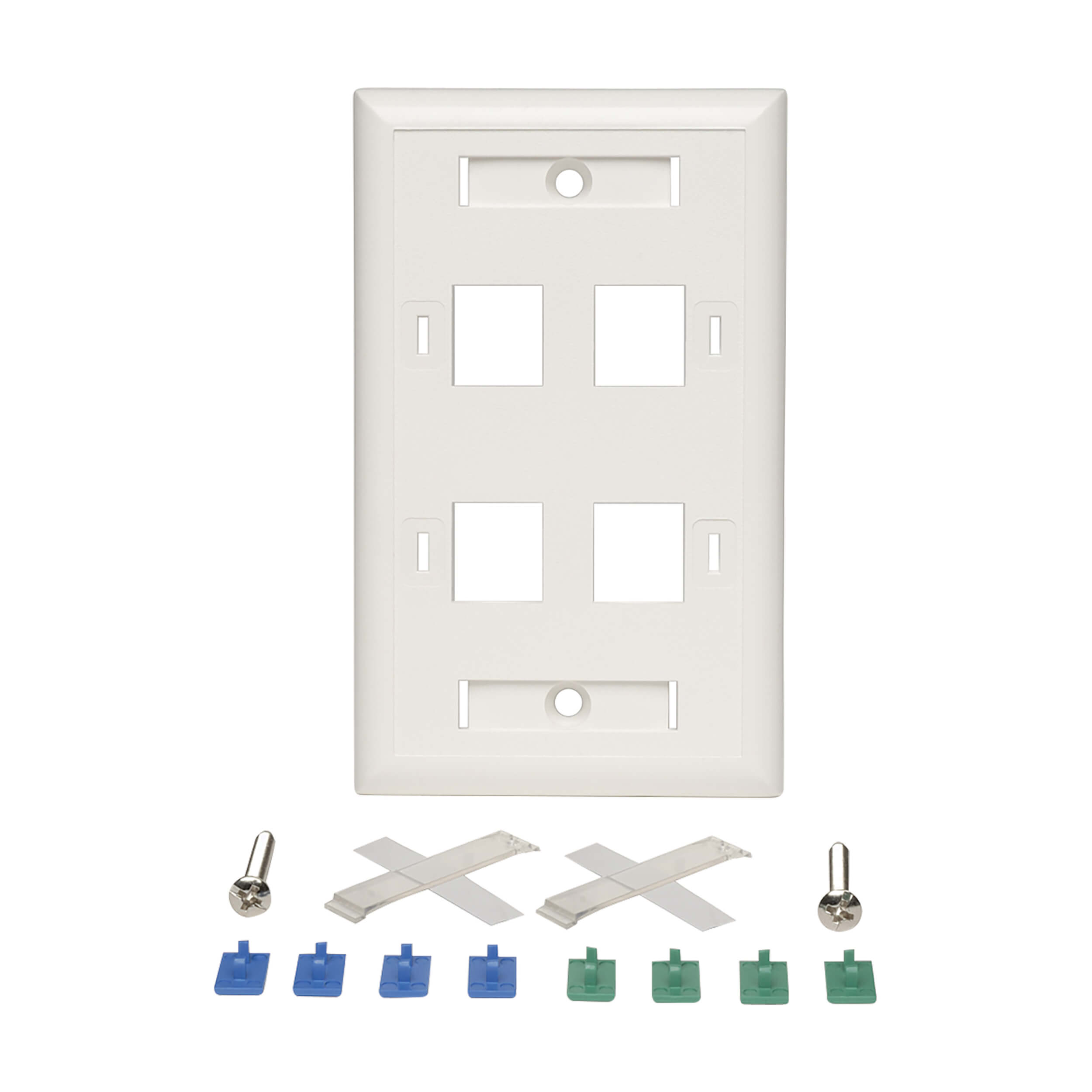 4-Port Keystone Faceplate, Single Gang, ID Labels, White | Eaton