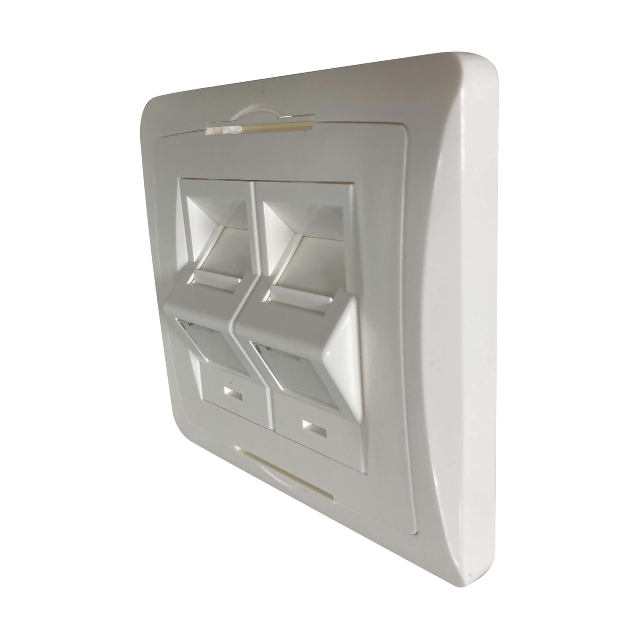 2-Port UK-Style Keystone Wall Plate with Angled Shutter Module, White ...