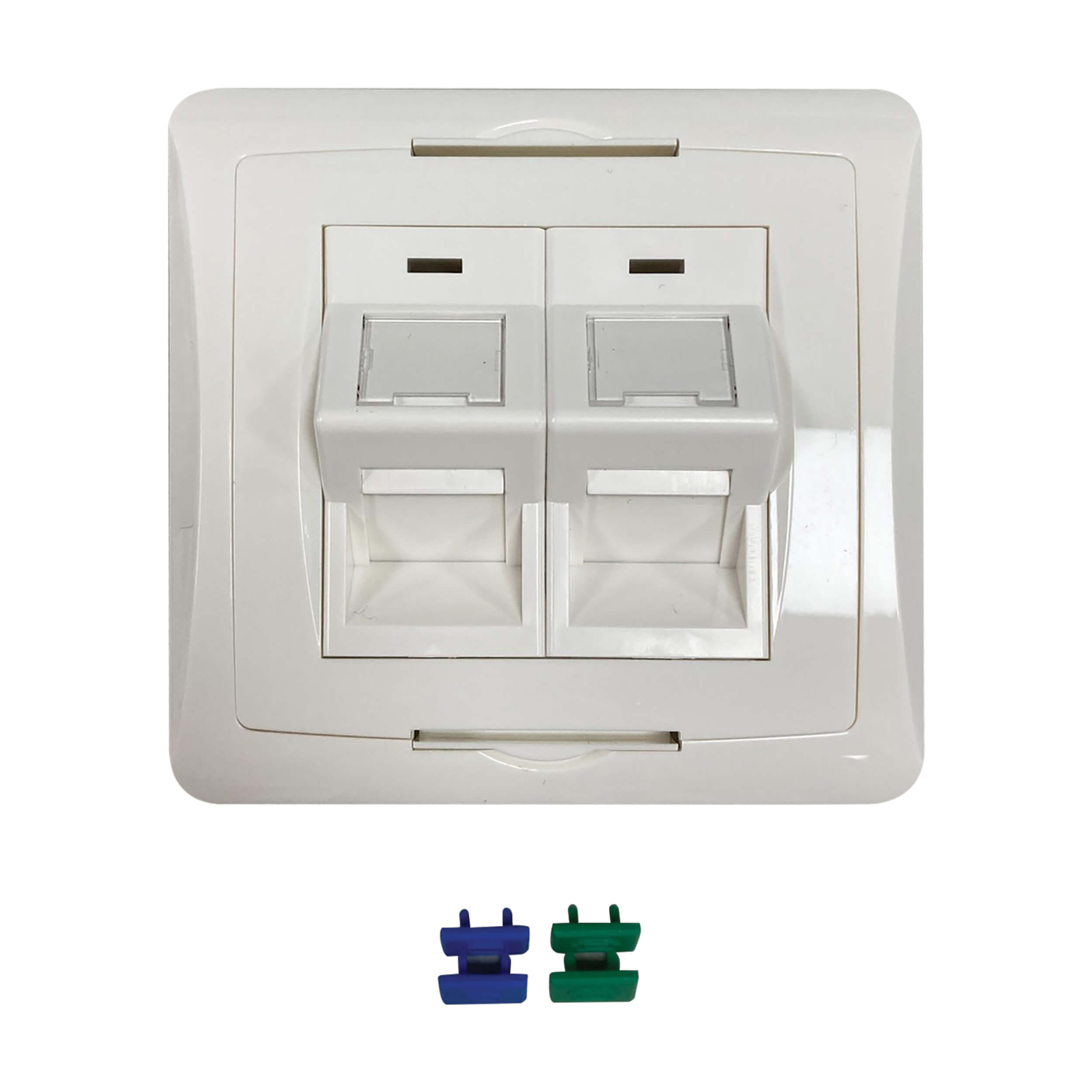 2-Port UK-Style Keystone Wall Plate with Angled Shutter Module, White ...