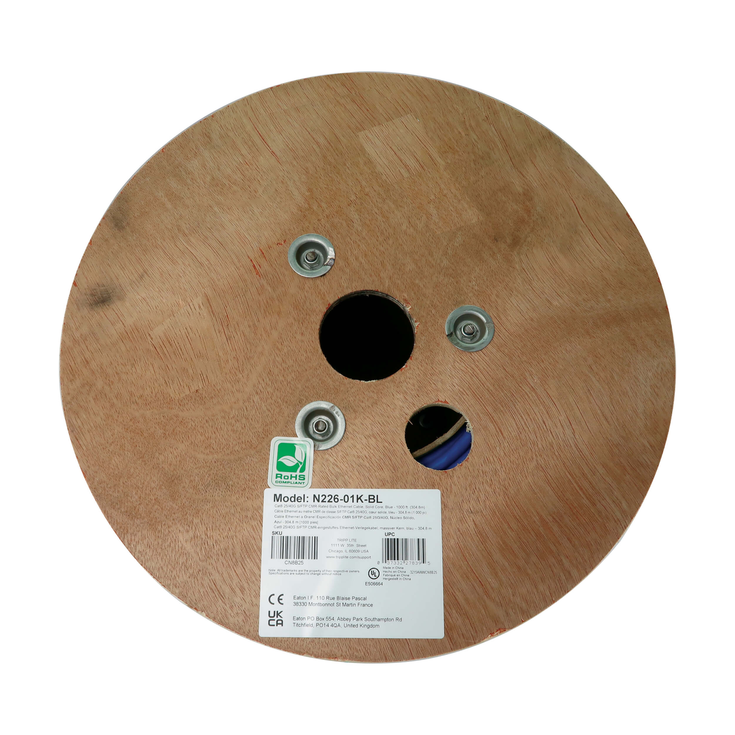 Cat8 25G 40G Bulk SFTP Solid-Core CMR Cable, Blue, 1000-ft | Eaton