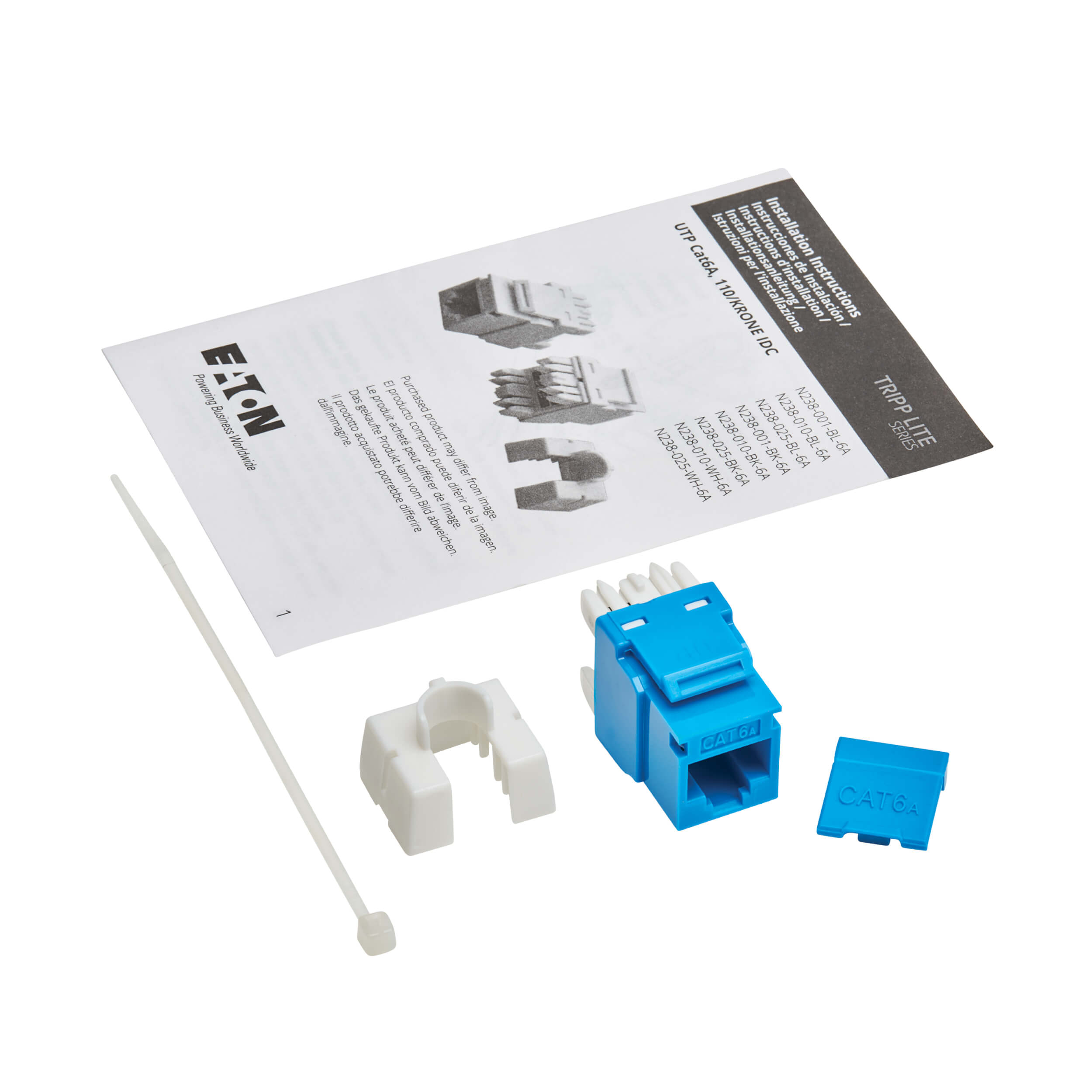 Cat6a Keystone Jack, 4PPoE, 110 Krone, RJ45, Blue, 10PK, TAA | Eaton