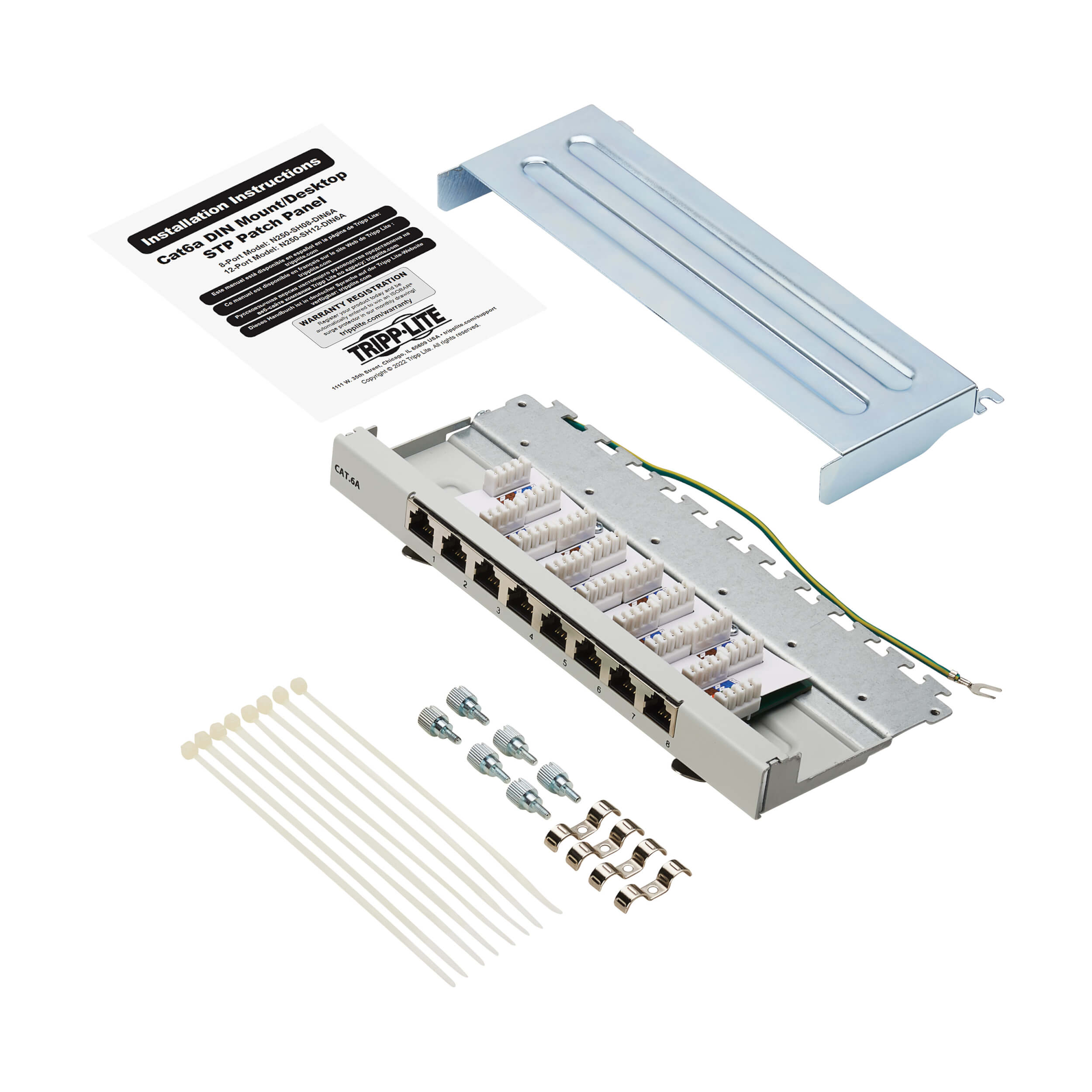 8-Port Cat6a Patch Panel, DIN Mount, Desktop, 110/Krone | Eaton