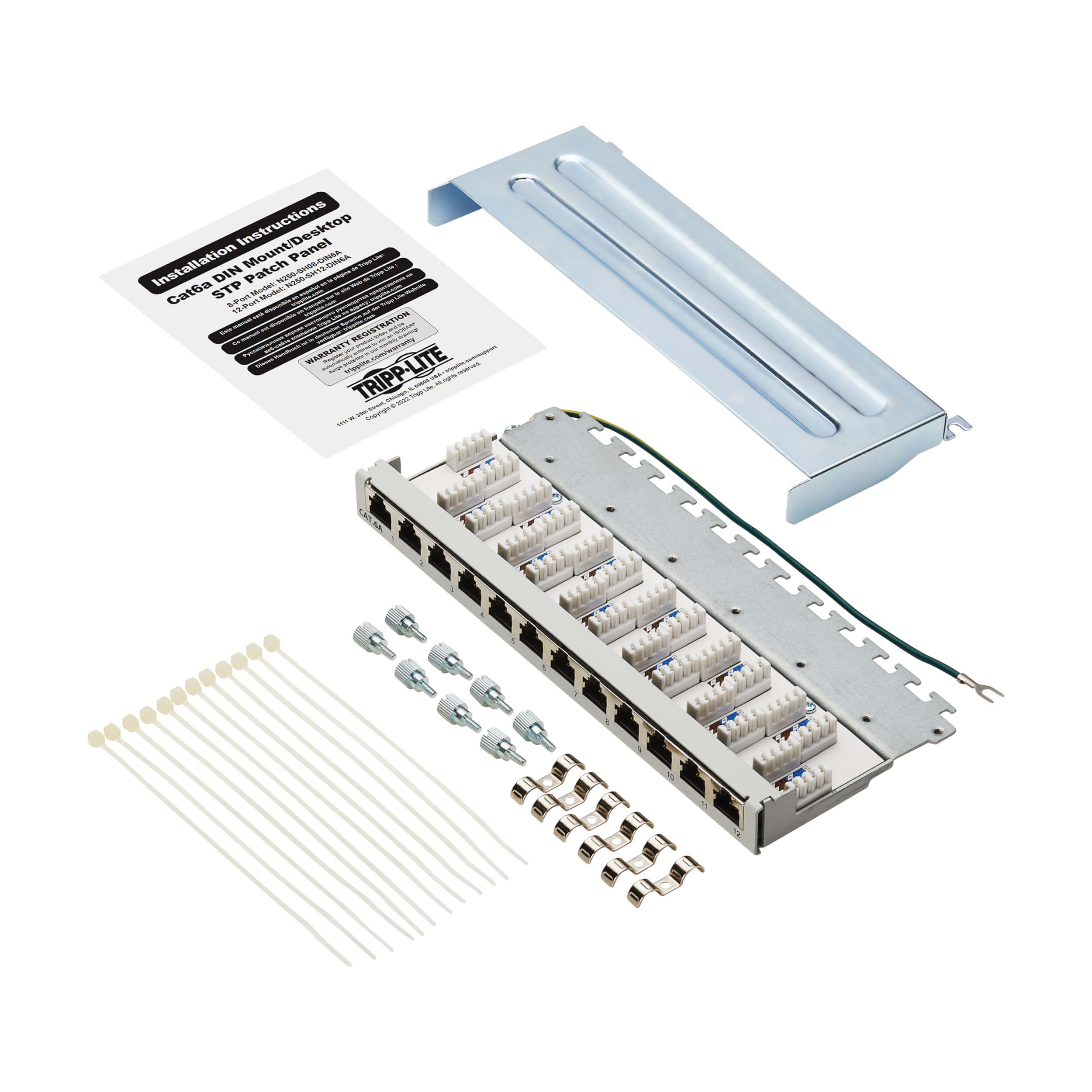 12-Port Cat6a Patch Panel, DIN Mount, Wall-Mount, 110/Krone | Eaton