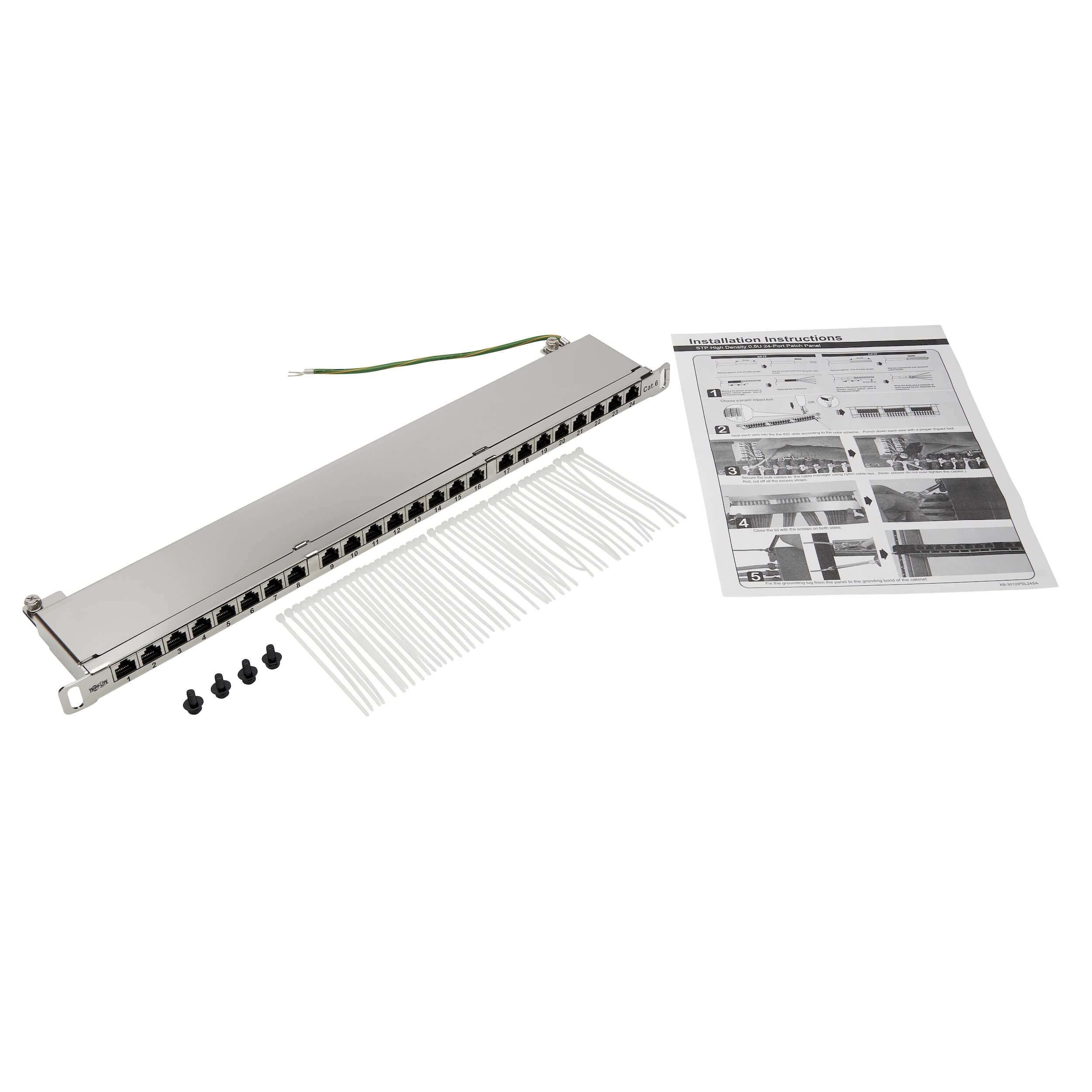 Cat5e/Cat6 24-Port Patch Panel, Shielded, RJ45, Rack Mount | Eaton