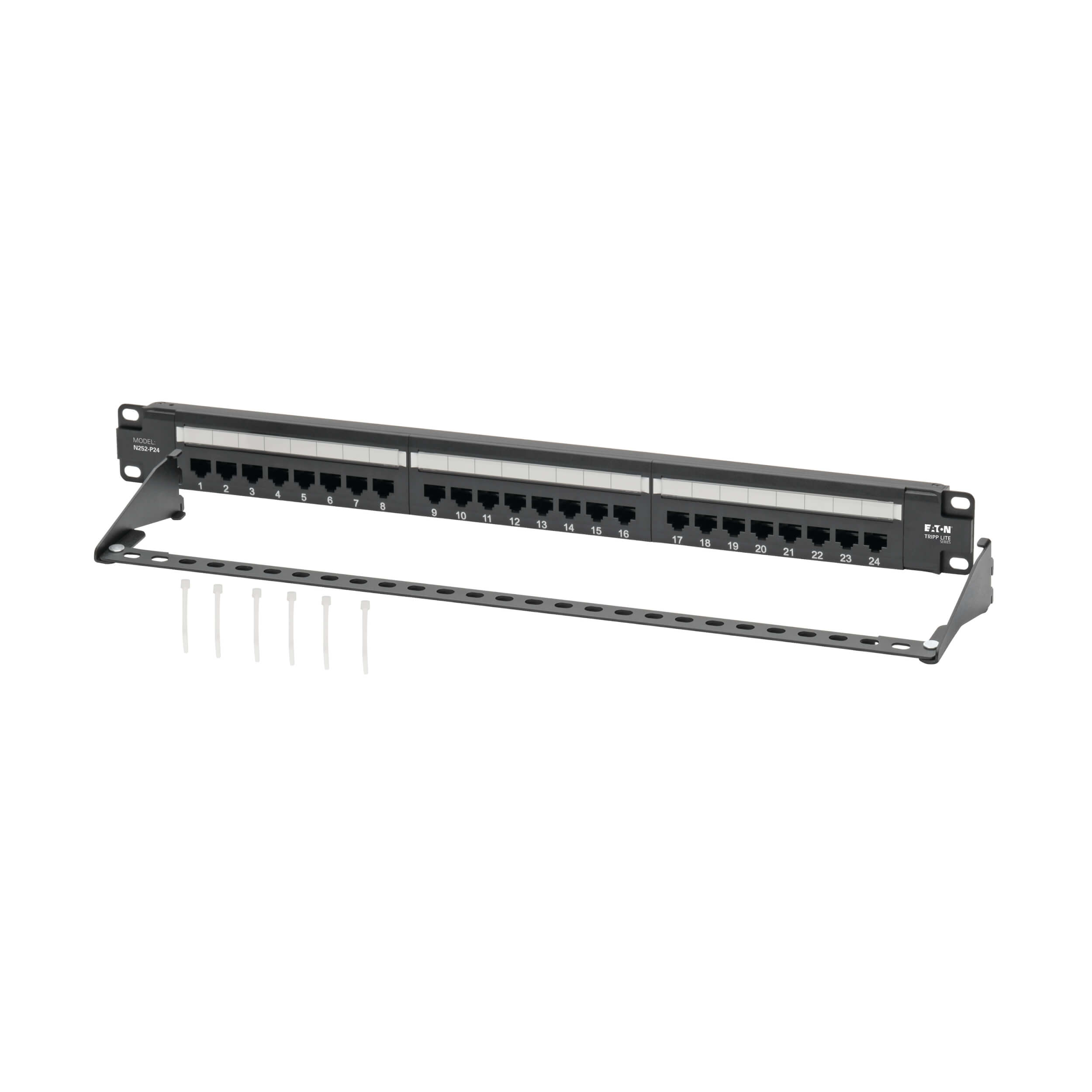 24-Port Rack-Mount Patch Panel, 1U,Cat5/Cat6, 568B, TAA | Eaton