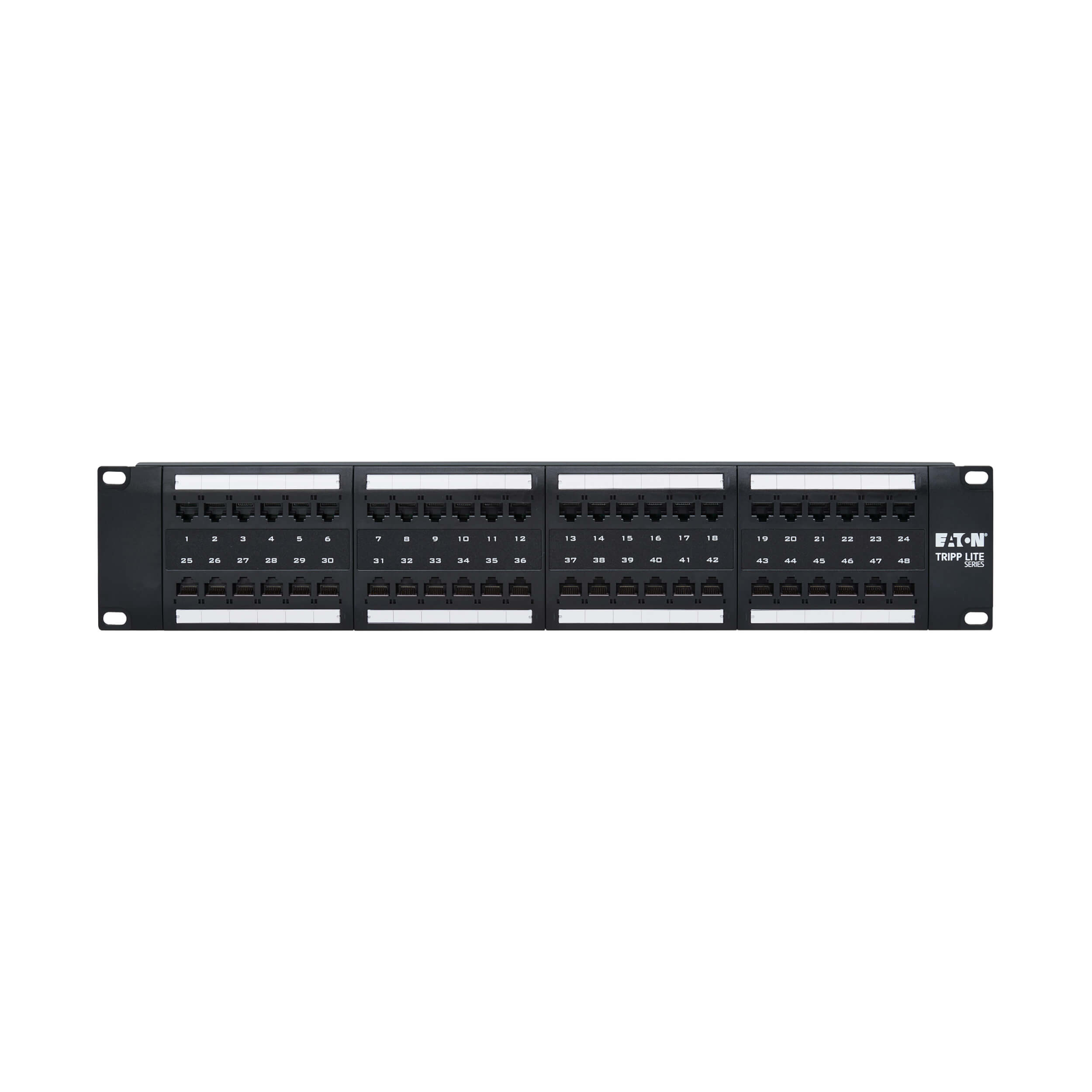 48-Port Cat6 Patch Panel, 4PPoE, 110 Krone, RJ45, 2U, Black, TAA | Eaton