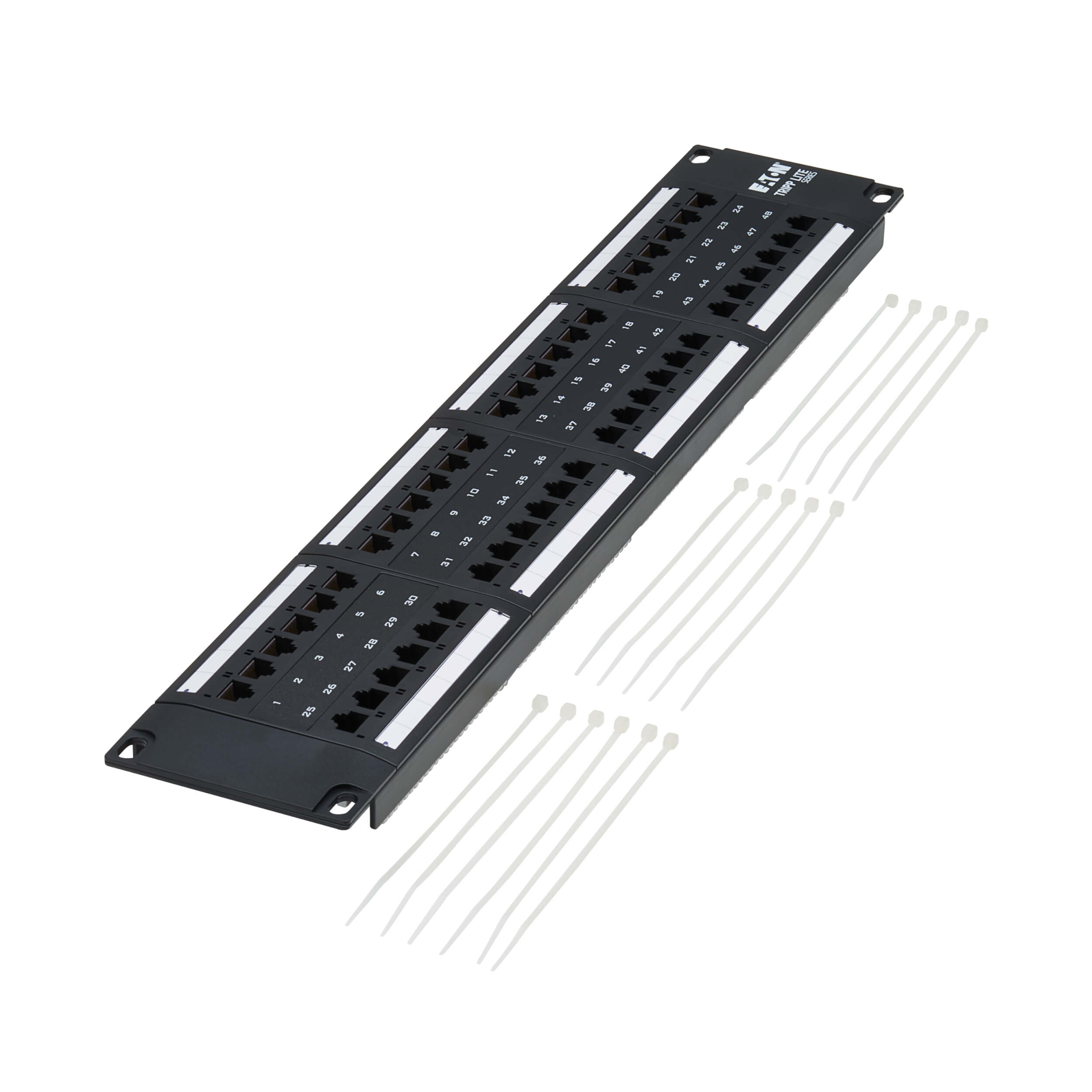 48-Port Cat6 Patch Panel, 4PPoE, 110 Krone, RJ45, 2U, Black, TAA | Eaton