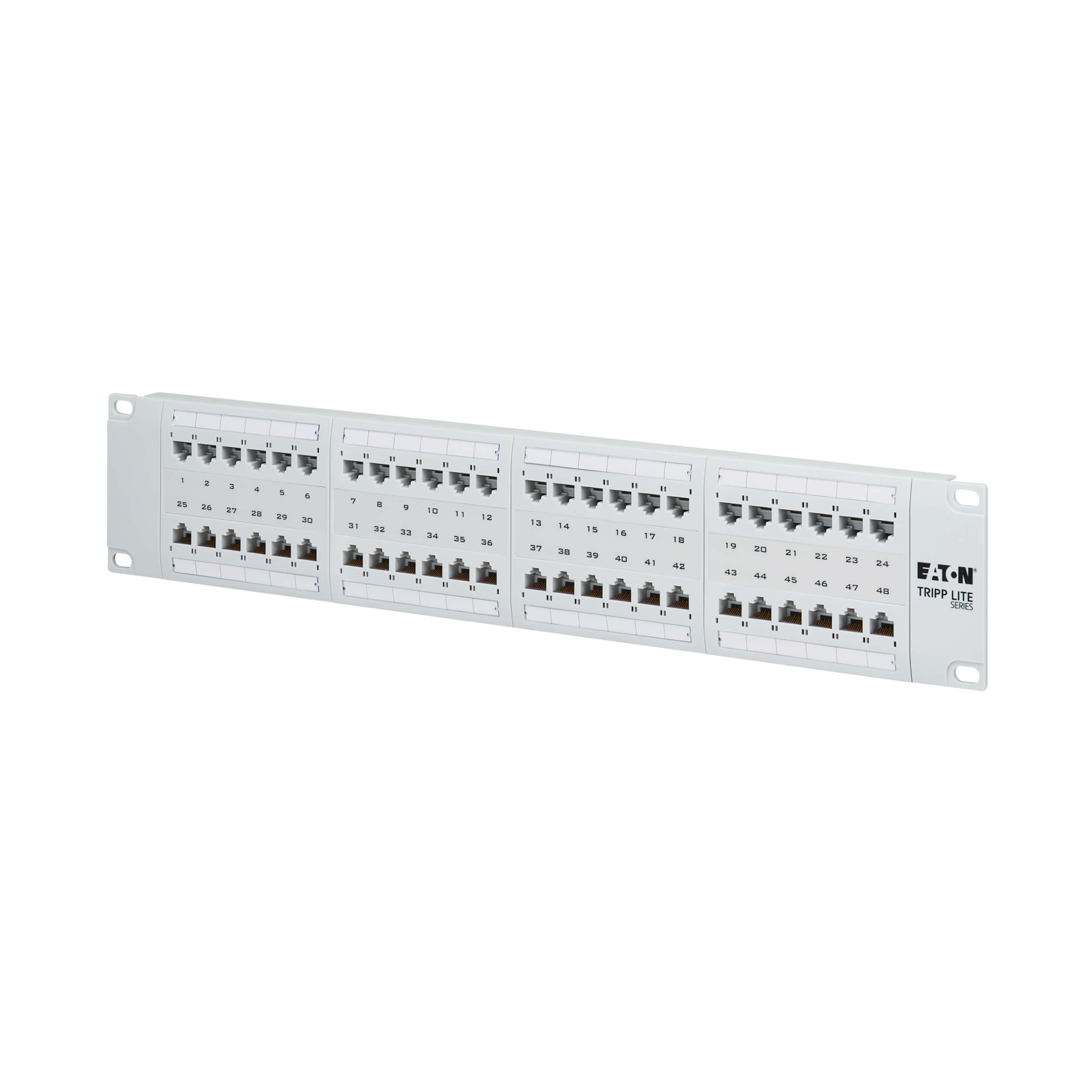 48-Port Cat6 Patch Panel, 4PPoE, 110 Krone, RJ45, 2U, White, TAA | Eaton
