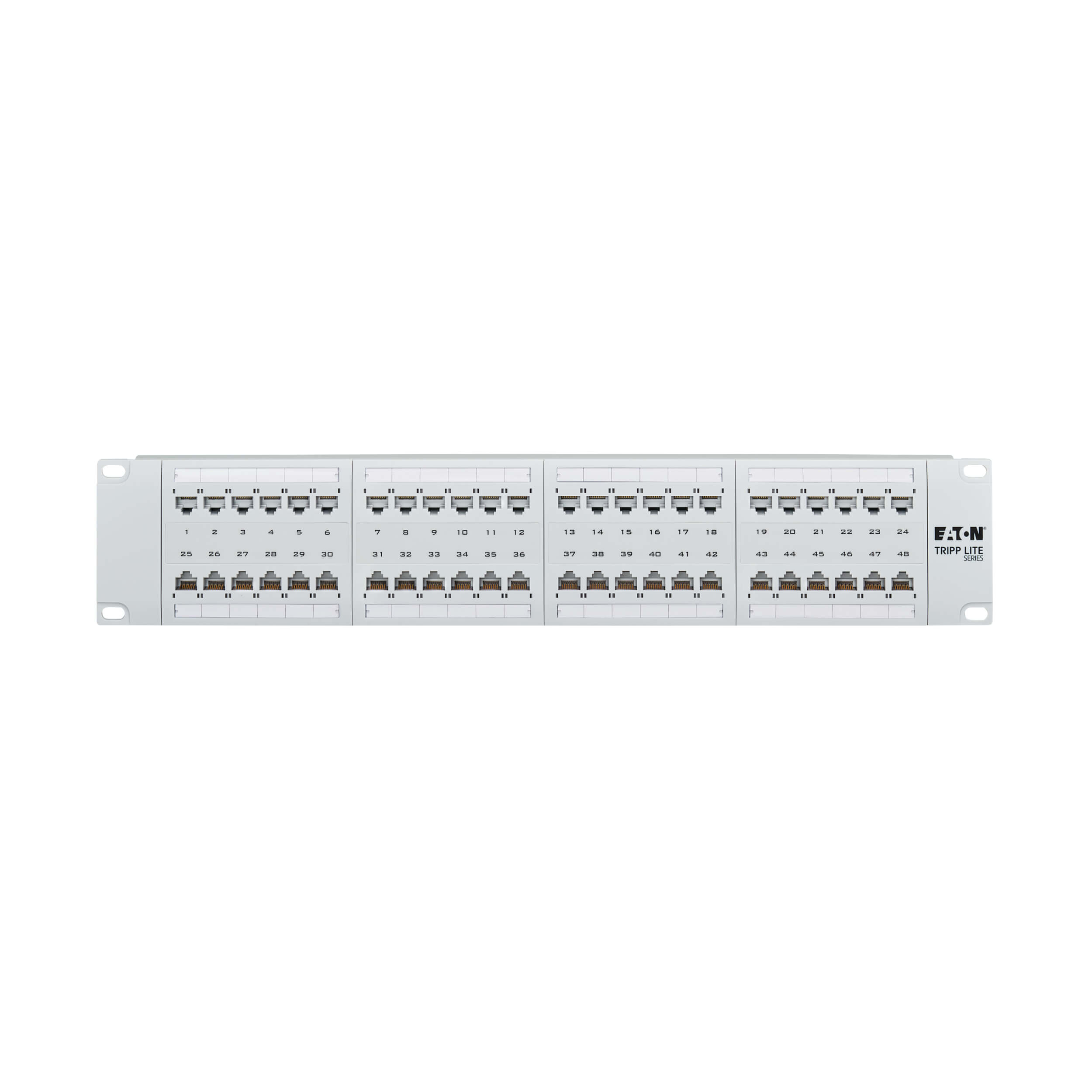 48-Port Cat6 Patch Panel, 4PPoE, 110 Krone, RJ45, 2U, White, TAA | Eaton