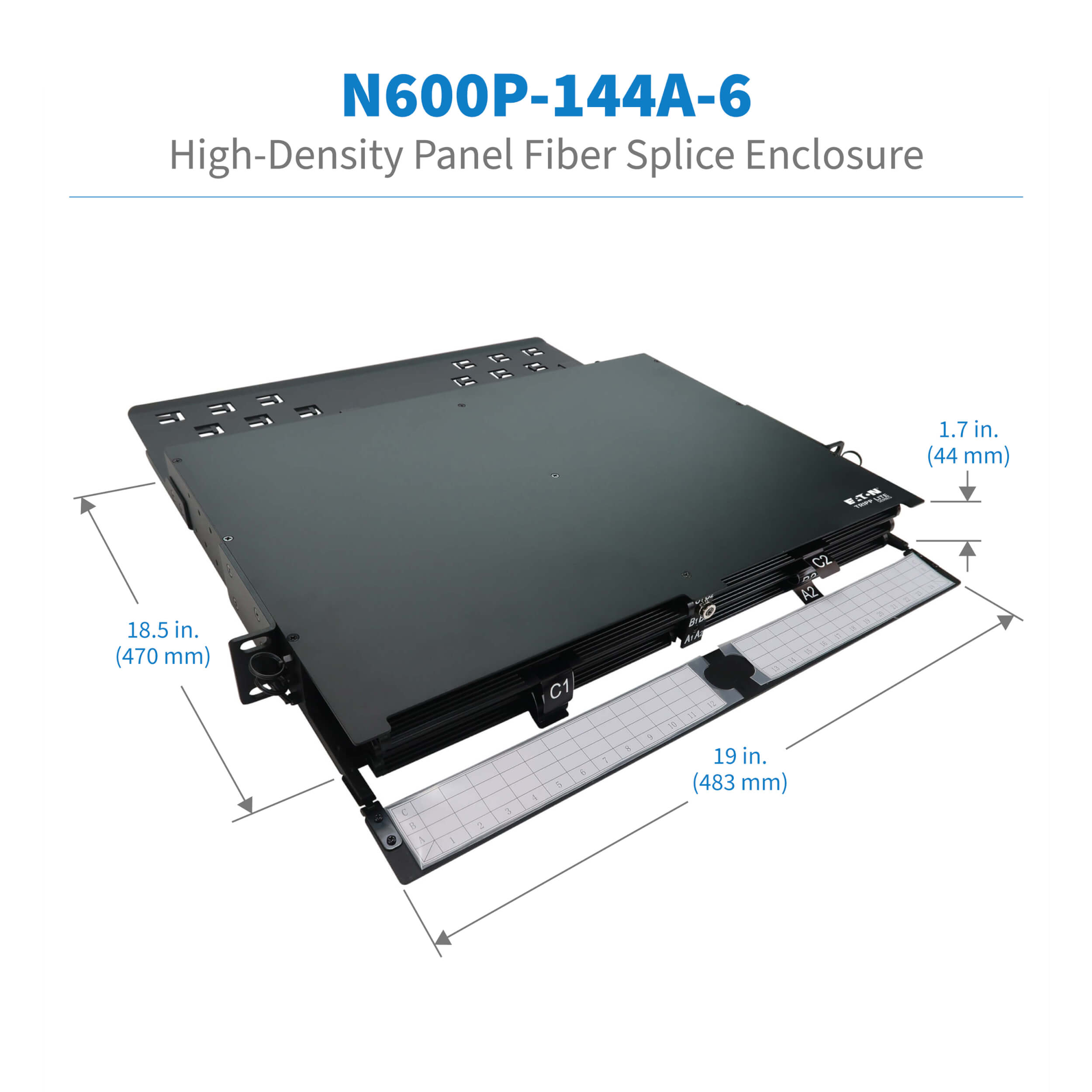Fiber Splice Panel - 144 LC/APC Singlemode 0.9 mm, 1U Rack | Eaton