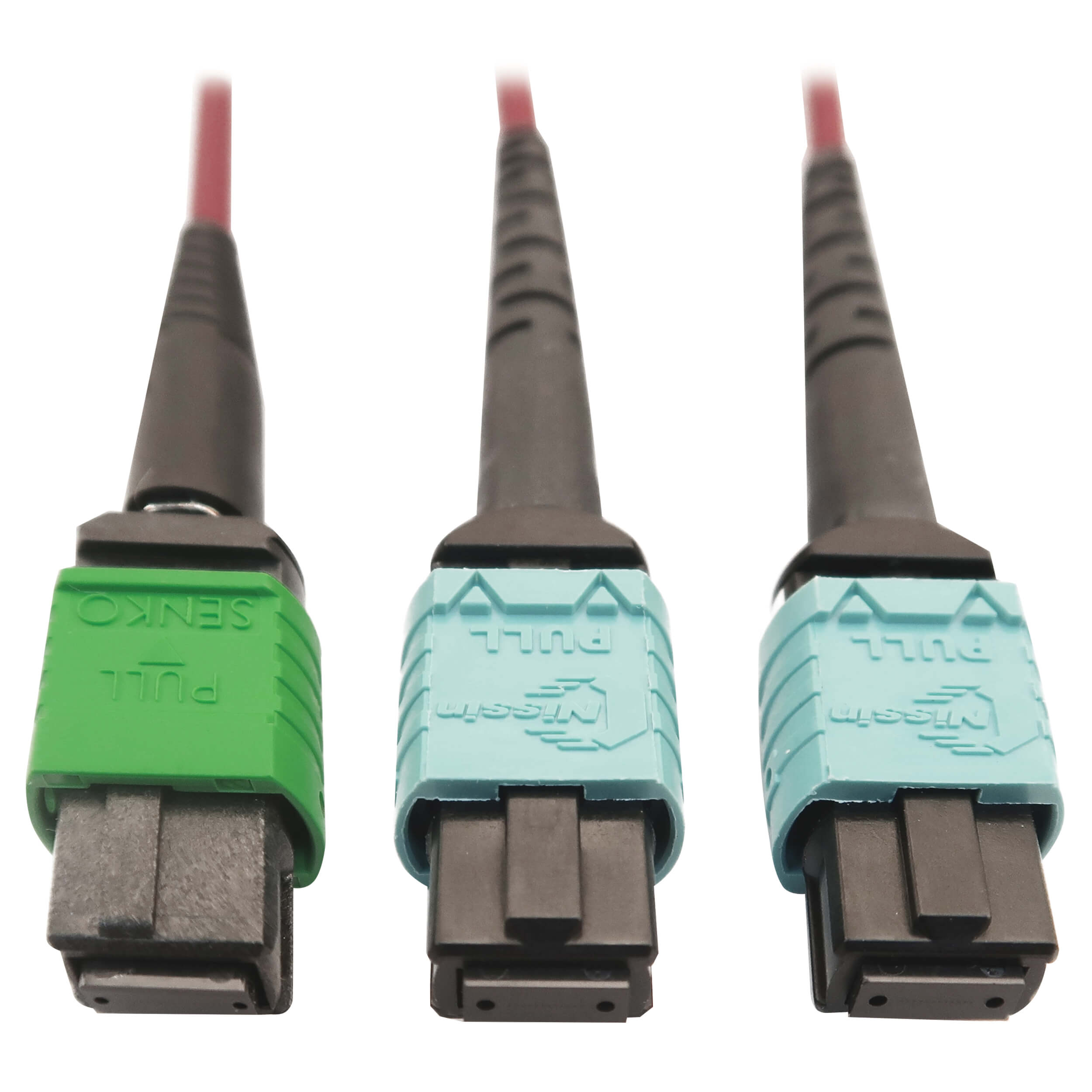 400G MTP/MPO Multimode OM4 Fiber Cable, 16F to (x2) 12F Magenta, 3M | Eaton