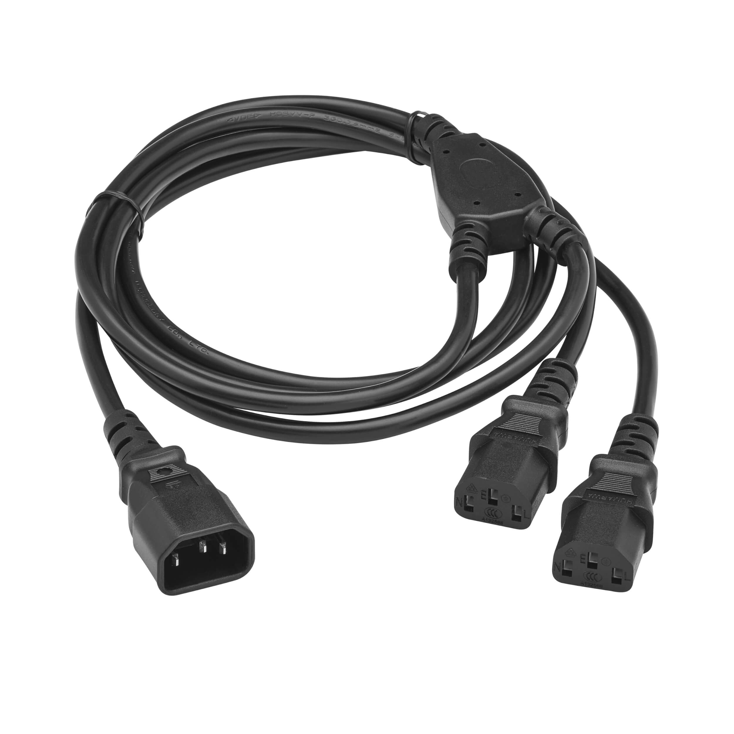 C14 to 2x C13 PDU Power Cord Splitter, 10A, 250V, H05VV-F, 2M | Eaton