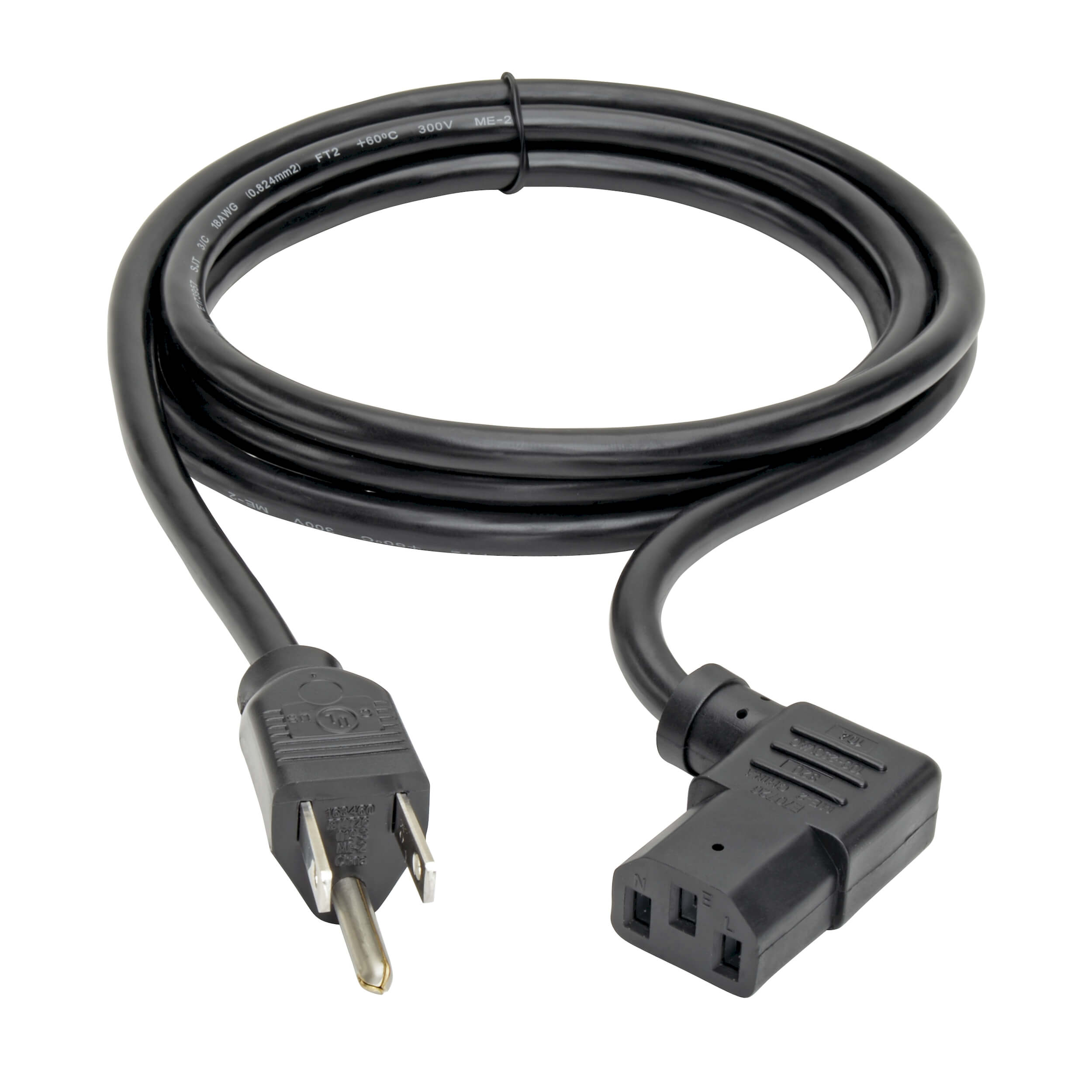 Right Angle PC Power Cord, 5 15P to C13, 6 ft, Black | Eaton