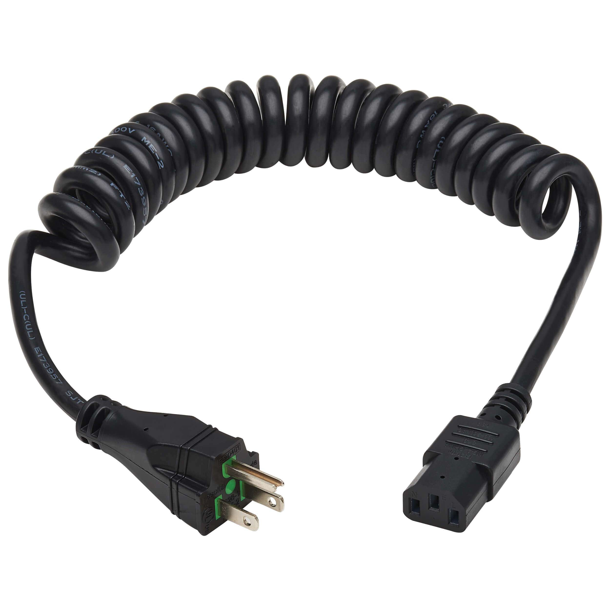 Hospital-Grade Power Cord, 5-15P to C13, 8 ft, Coiled, Antibacterial ...