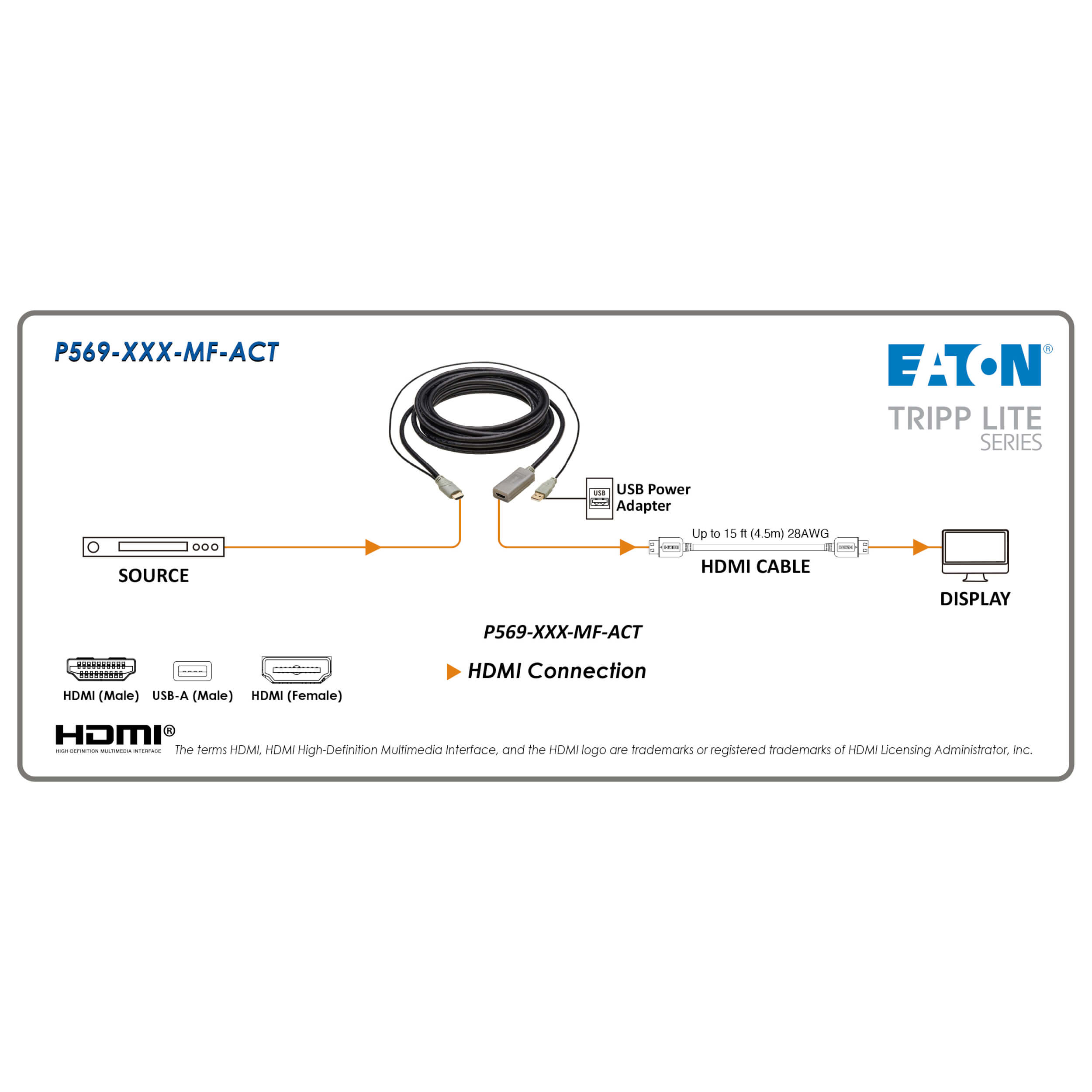 High-Speed HDMI Extension Active Repeater Cable, 15-ft. | Eaton