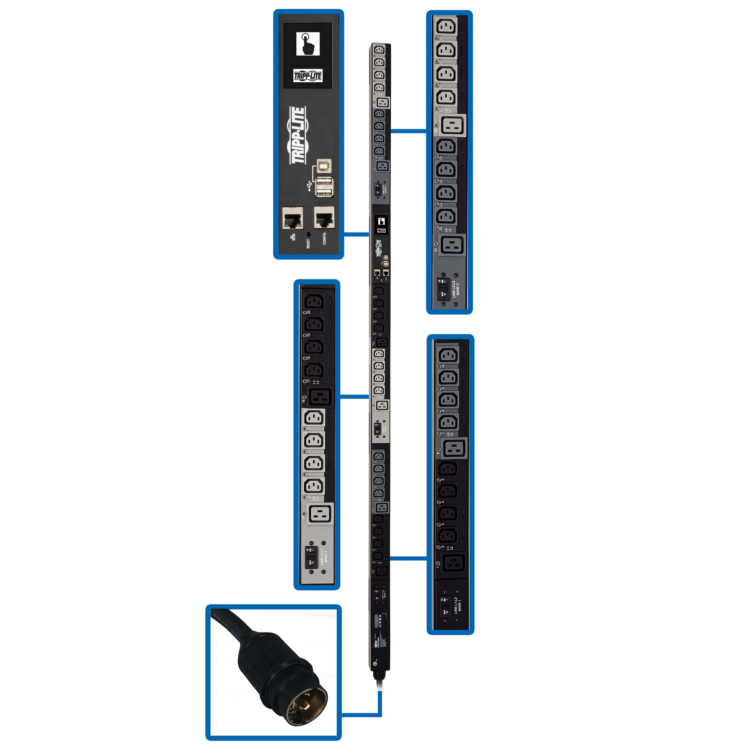 3 Phase Switched PDU - C13, C19, Hubbell 50A CS8365C, 0U, TAA | Eaton