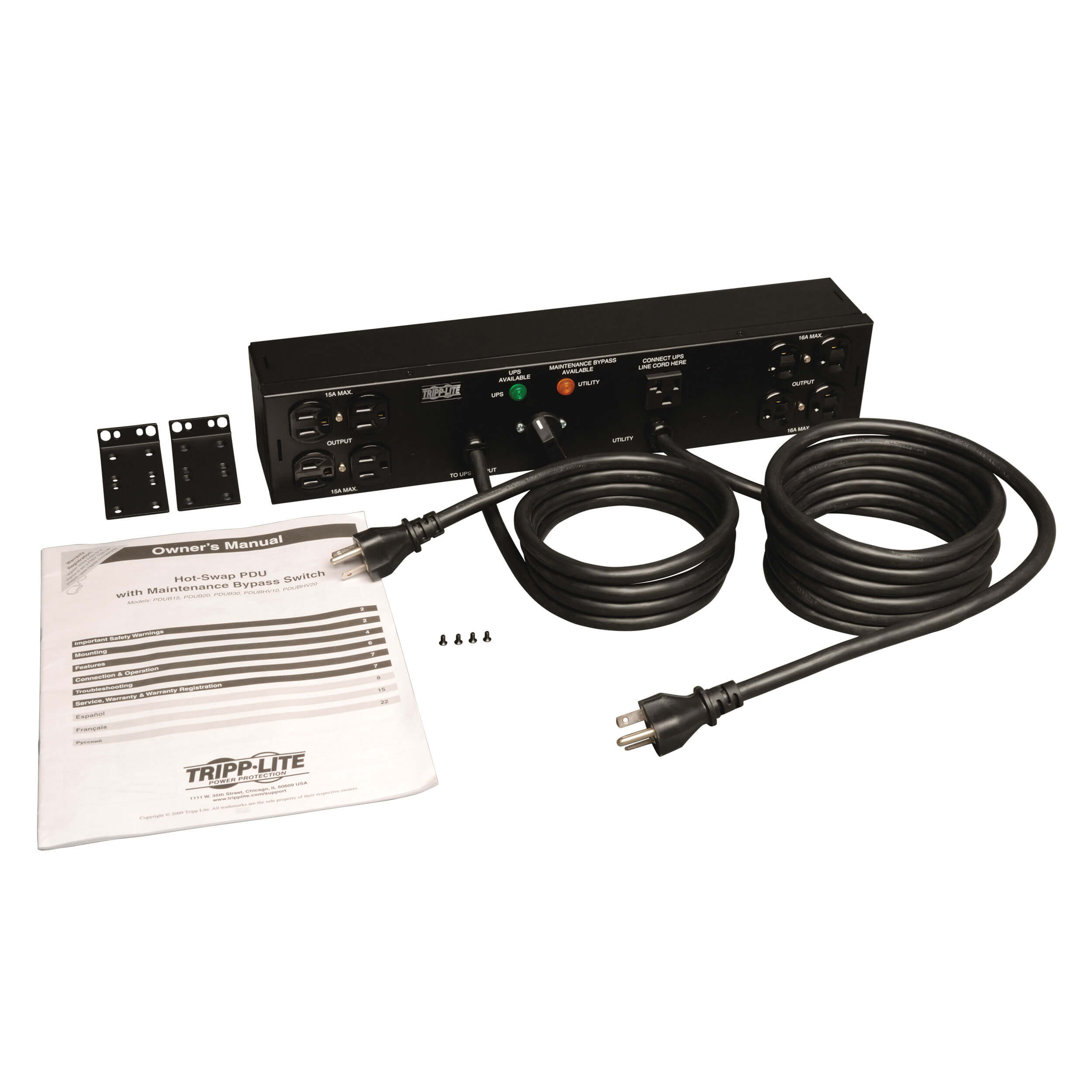 Singe-Phase Hot-Swap PDU 120V, 8 5-15R Outlets, 10-ft & 6-ft Cords ...