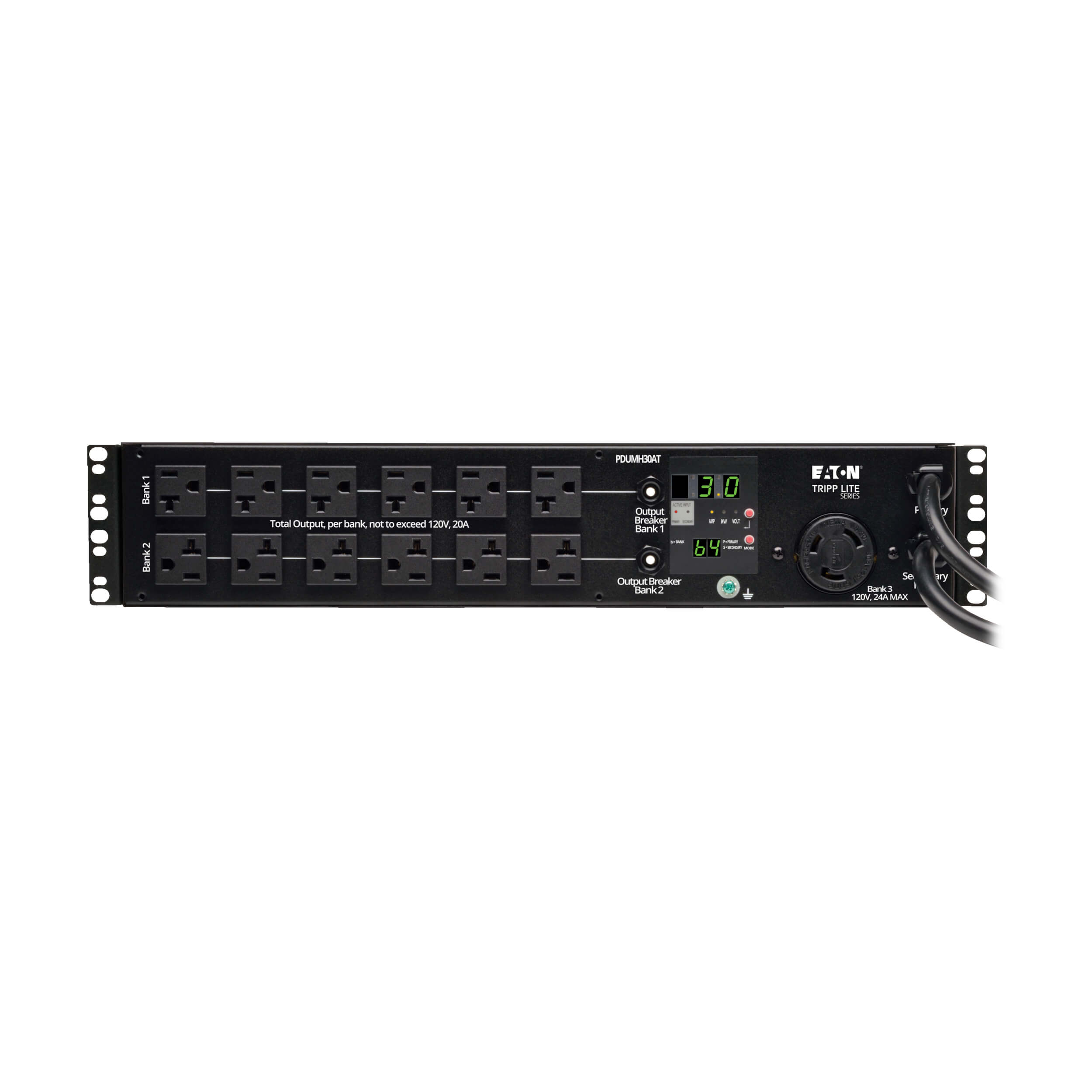 2.9kW Single-Phase Metered ATS PDU, 2 120V L5-30P Inputs, 24 5-15/20R ...