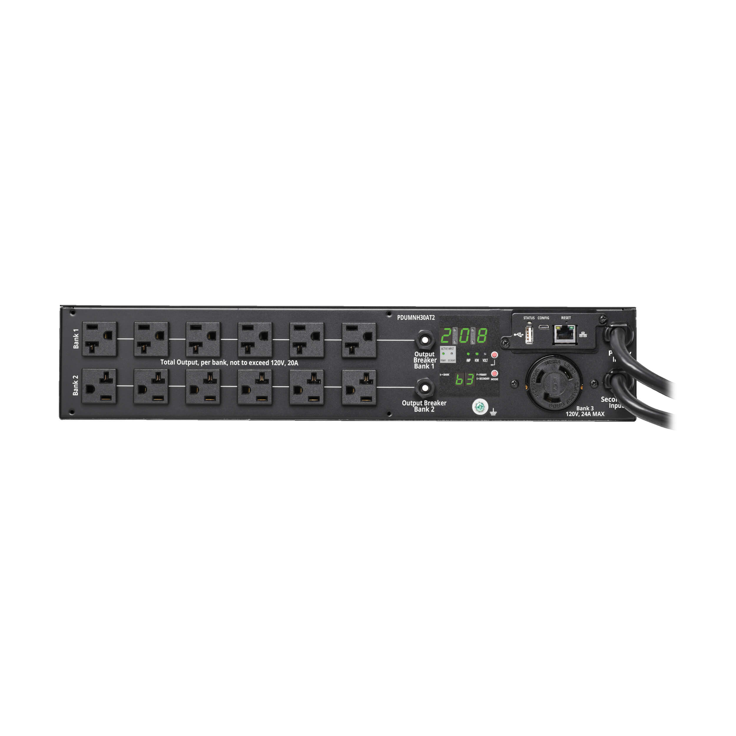 2.9kW Single-Phase Monitored PDU, ATS, NIC, 24x 5-15/20R, 1x L5-30R ...