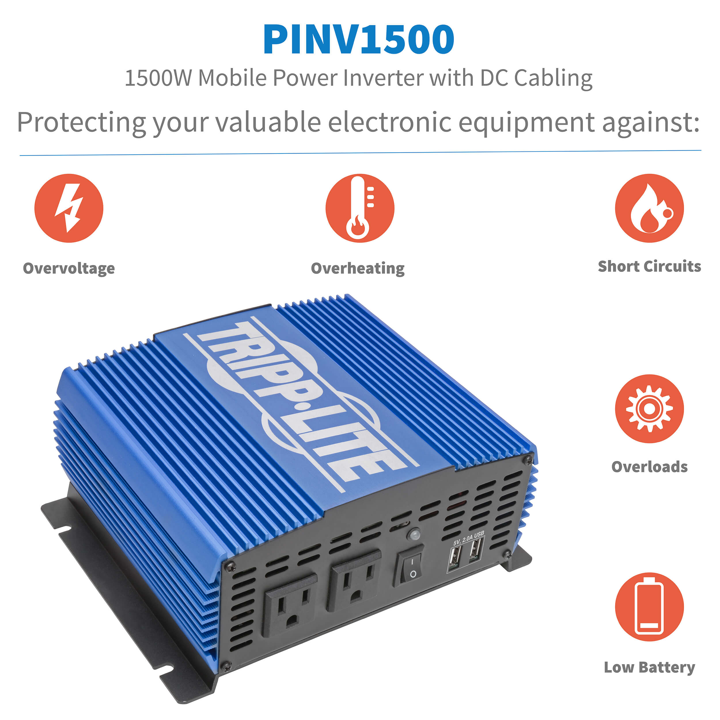 1500W Medium-Duty Compact Mobile Power Inverter, 2AC/2 USB | Eaton