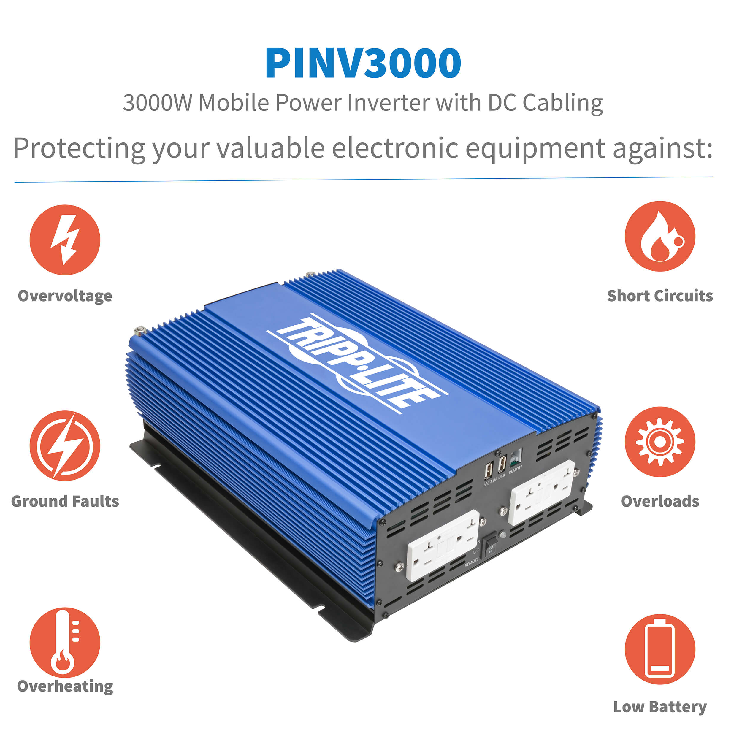 3000W Heavy-Duty Mobile Power Inverter, 4AC/2 USB | Eaton