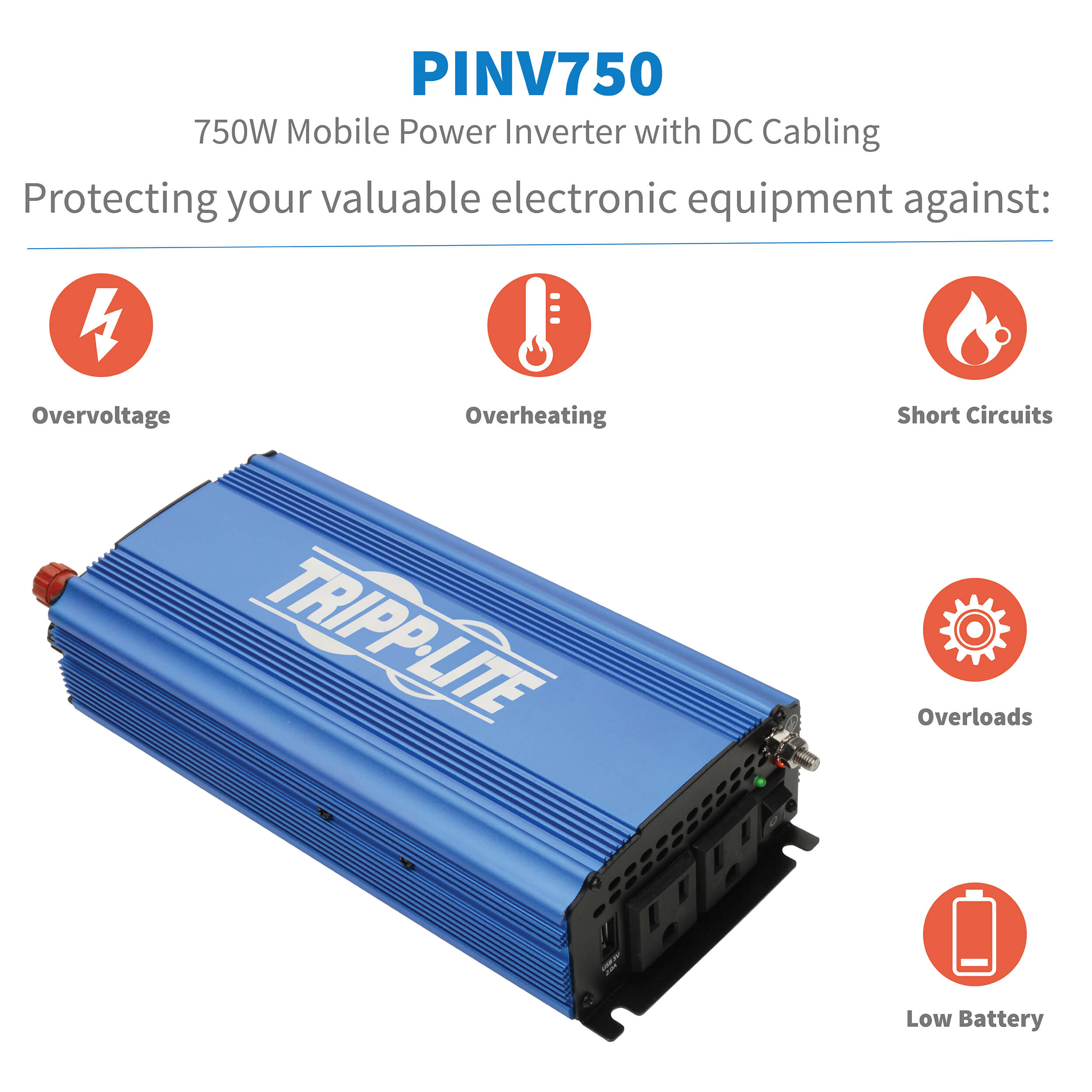 750W Light-Duty Compact Power Inverter, 2AC/1 USB | Eaton