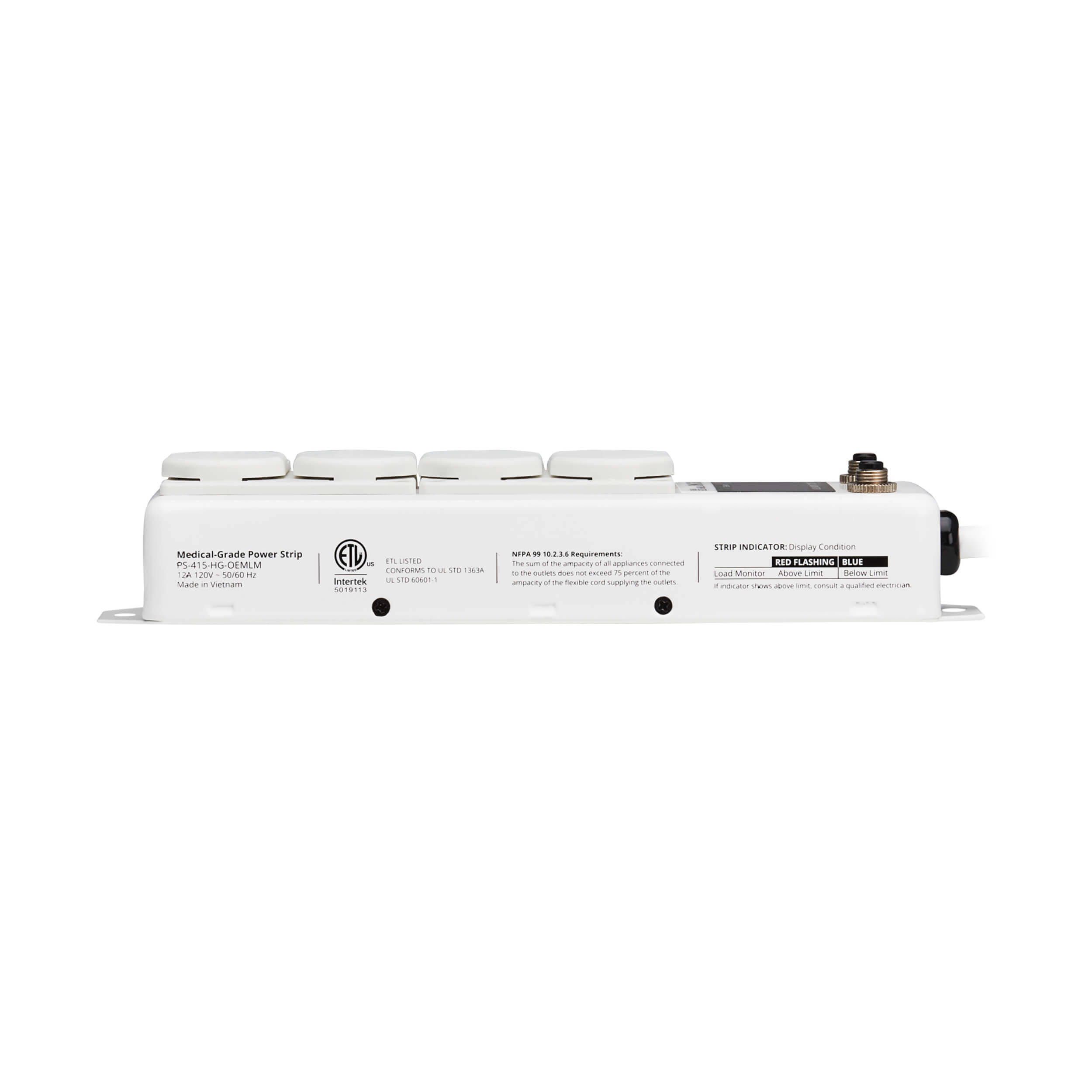 Medical-Grade Power Strip, UL 1363A, 4 Outlets, 2ft Cord, Load Monitor ...