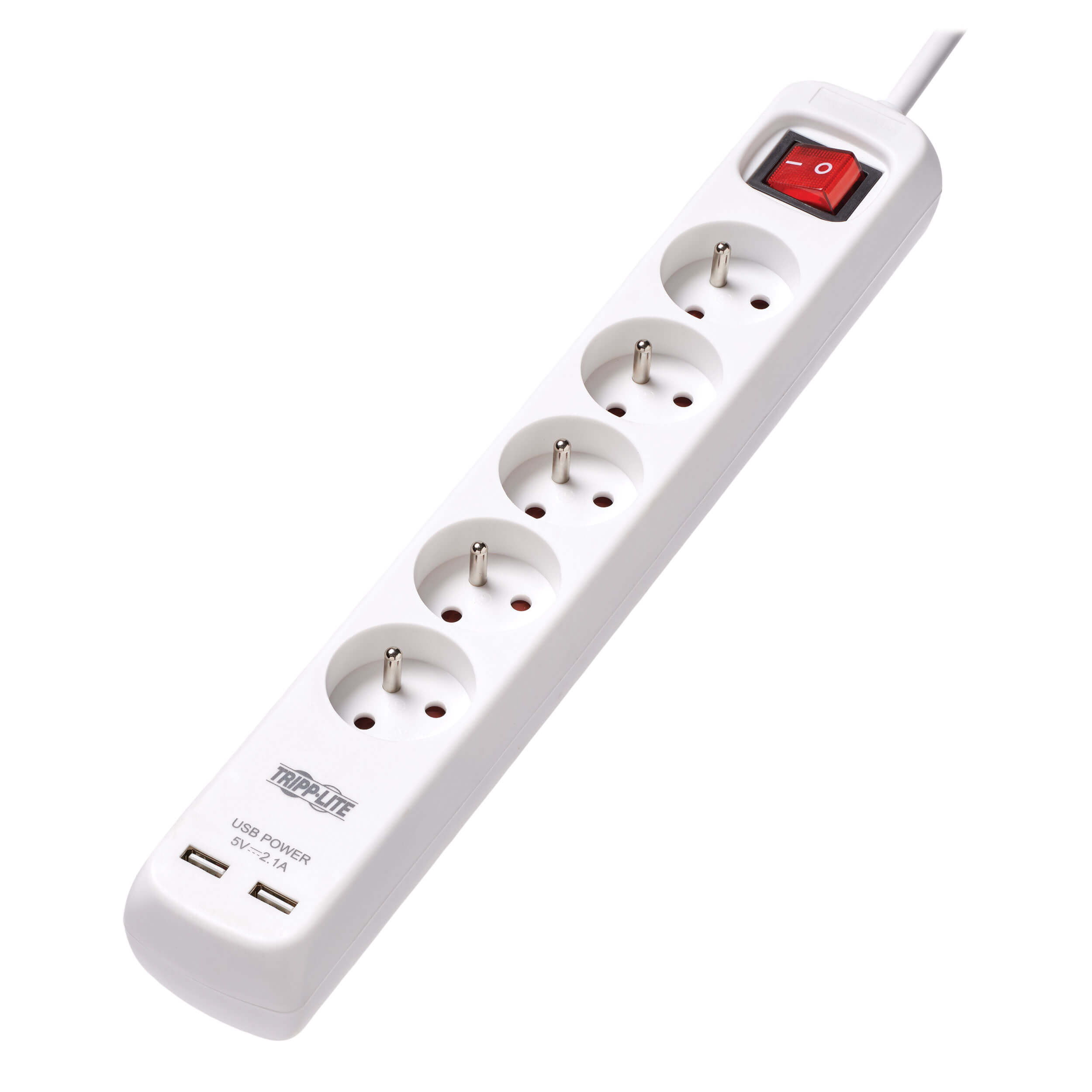 5-Outlet Power Strip with USB Charging - French Type E Outlets, 220 ...