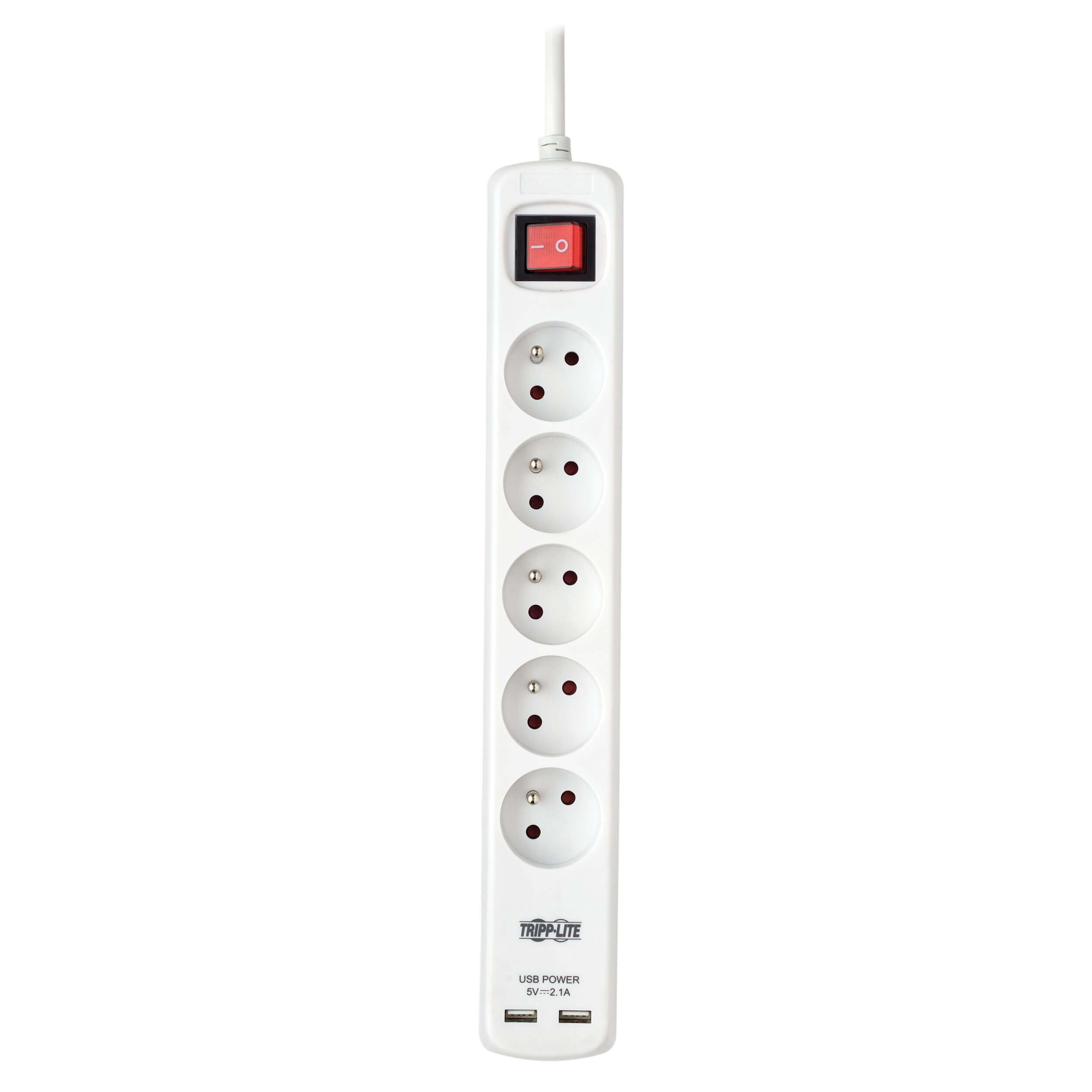 5-Outlet Power Strip with USB Charging - French Type E Outlets, 220 ...